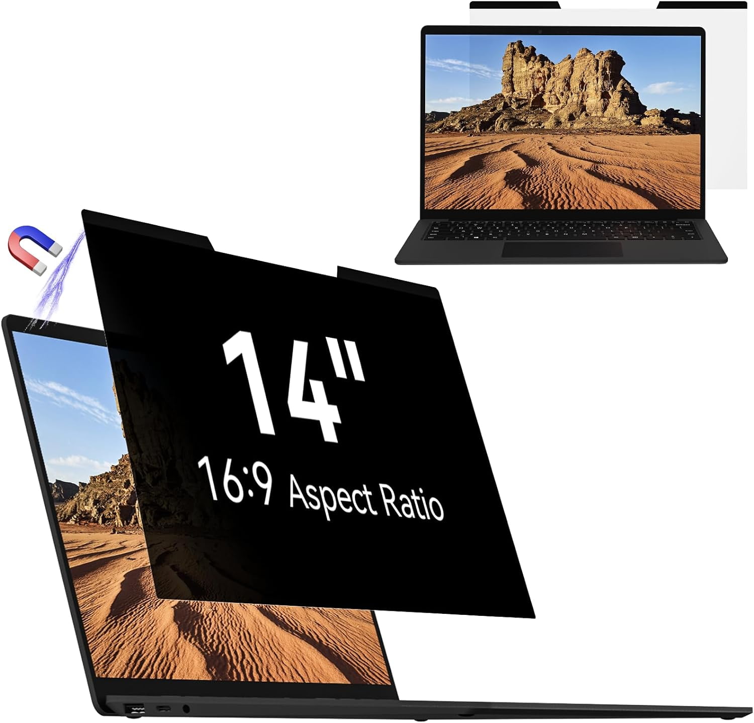 Magnetic Laptop Privacy Screen 14 inch ,16:9 Aspect Removable Anti ...