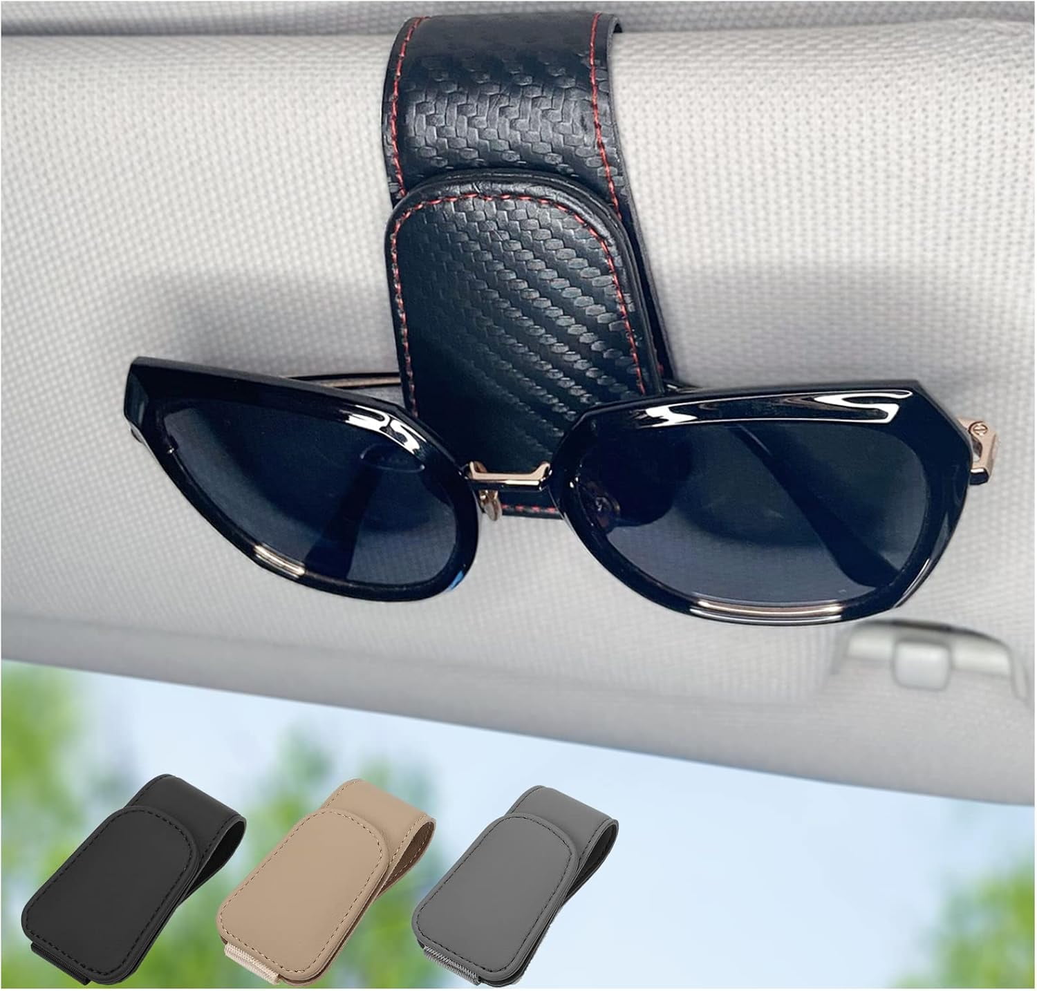 Magnetic Leather Sunglass Holder for Car, Sunglasses Clip for Car Visor ...
