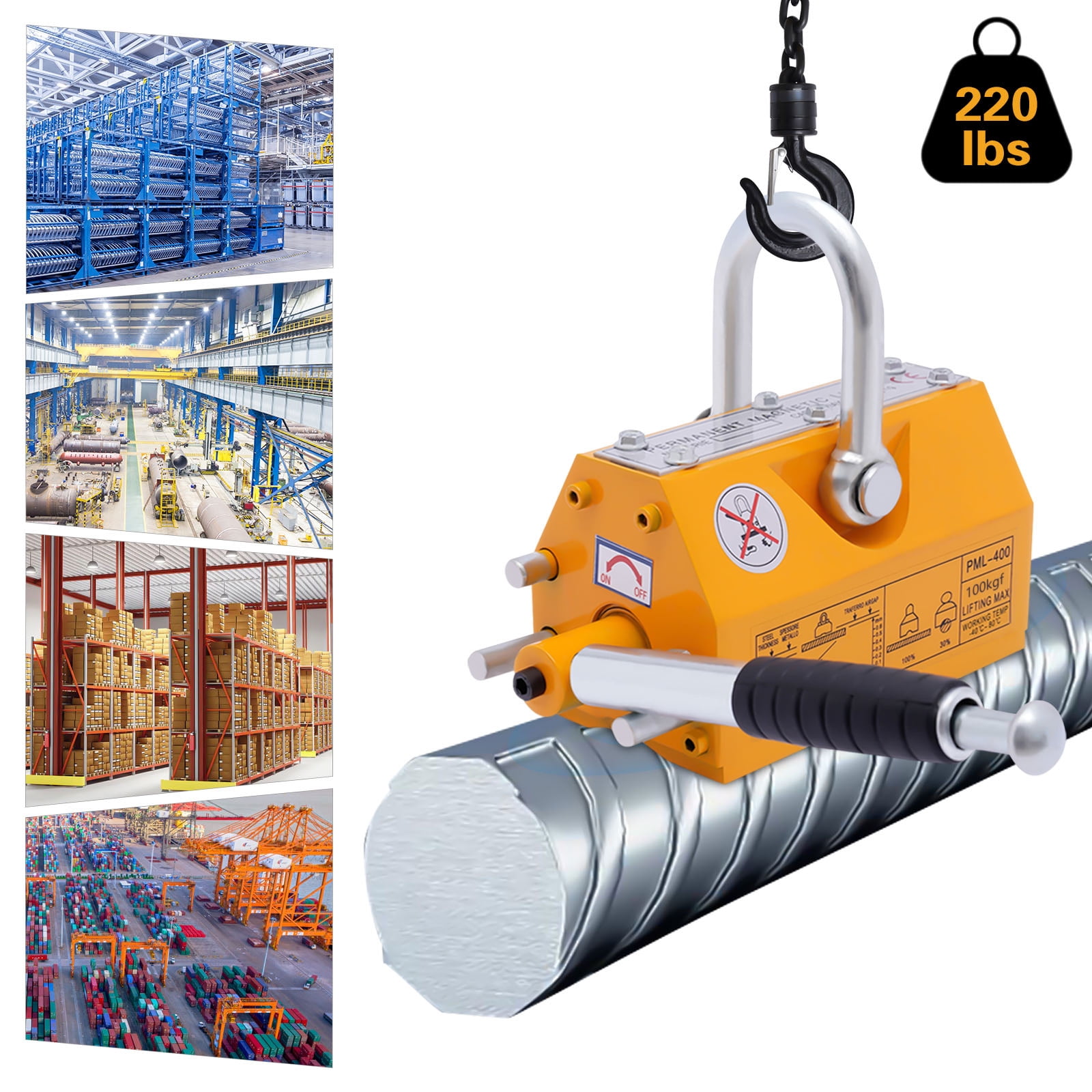 Magnetic Lifter Crane Hoist Lifting Magnet Strong 100kg/220lbs Tool ...