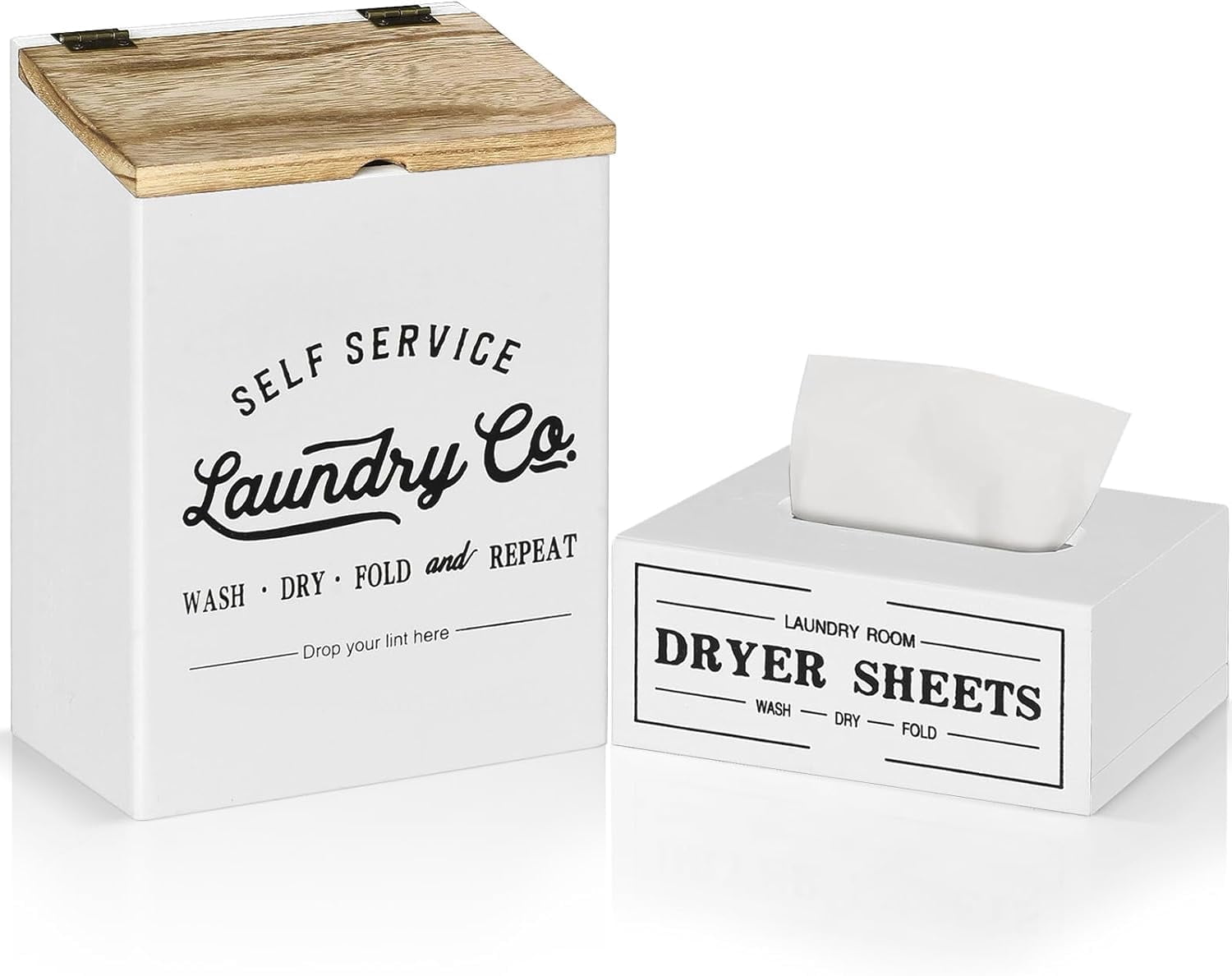 Magnetic Lint Bin and Dryer Sheet Holder Set for Laundry Room, Wooden ...