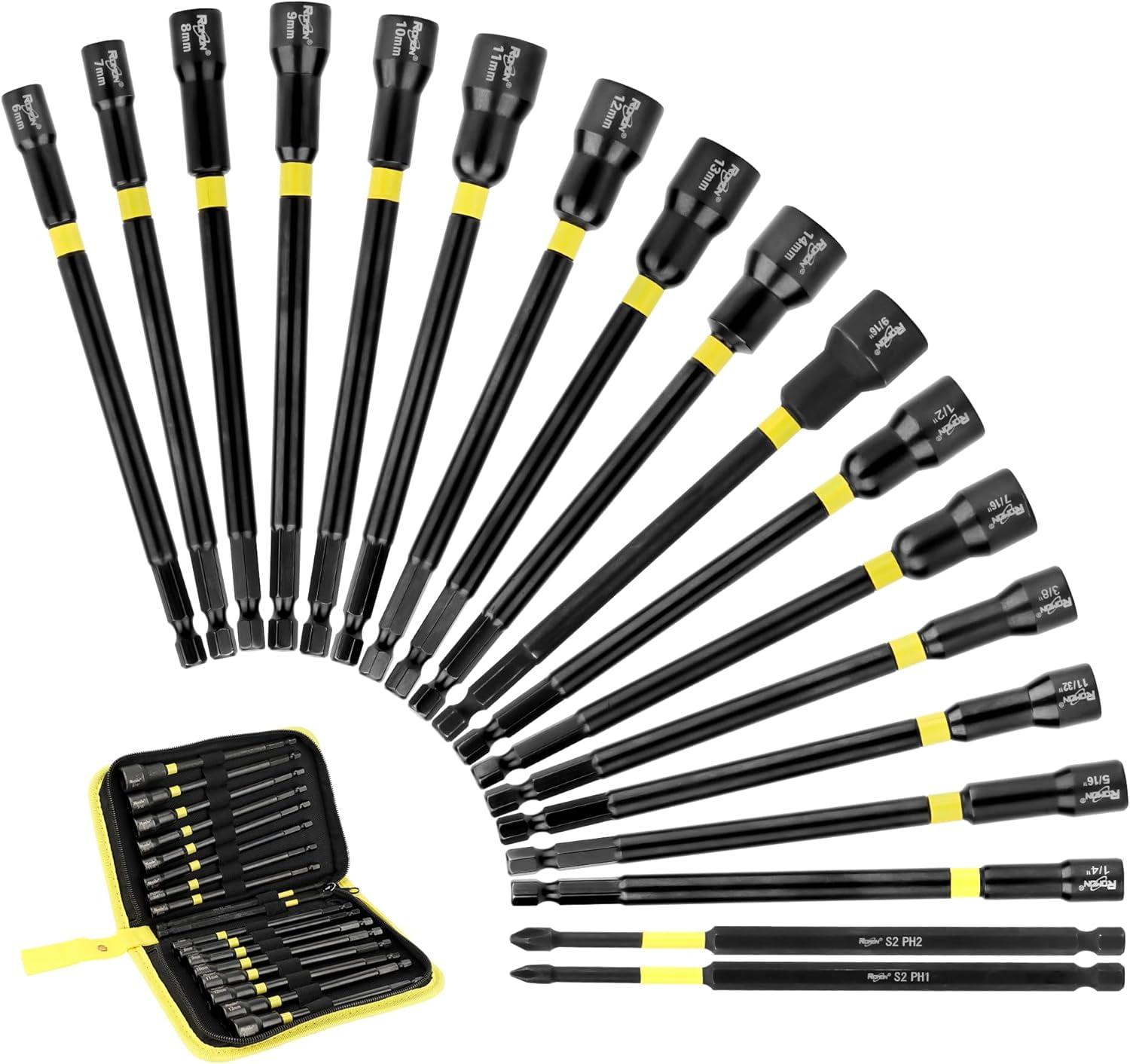 Magnetic Long Nut Driver Set by , 18 Pcs Shank Nut Driver for Impact Drill Driver, SAE and ...