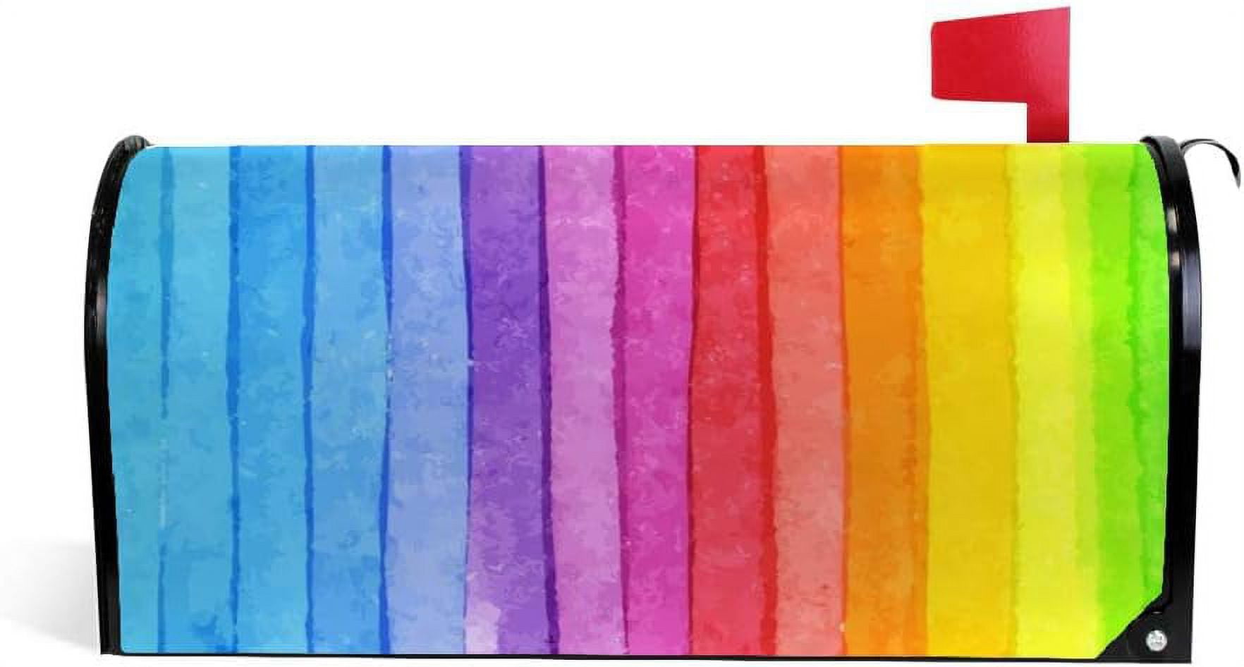 Magnetic Mailbox Cover Vibrant Rainbow Stripe Decorative MailWraps Watercolor Mailbox Post Box ...