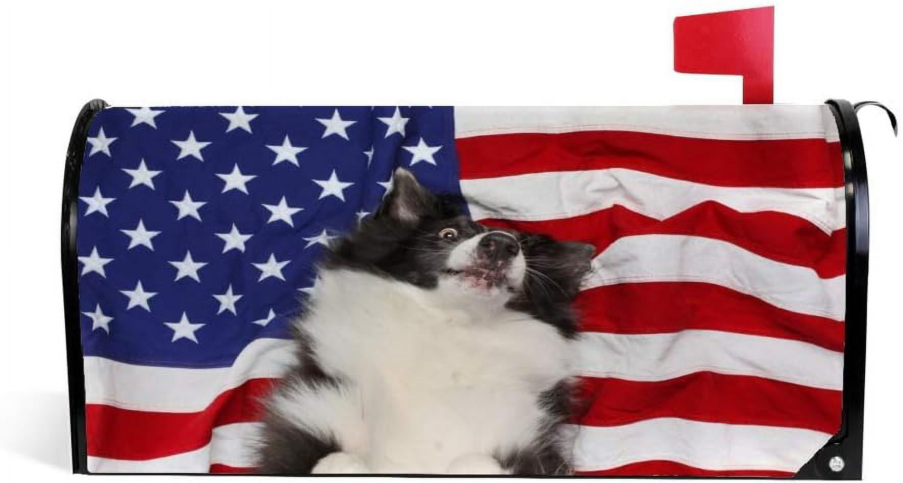 Magnetic Mailbox Covers Happy Border Collie USA Flag Mailbox Stickers ...