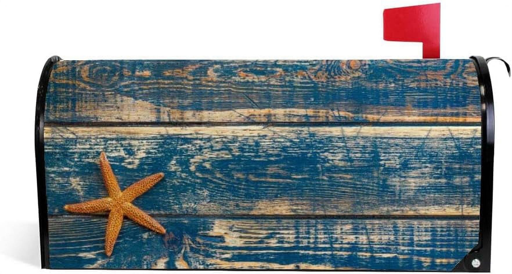 Magnetic Mailbox Covers Starfish Blue Wood Texture Decorative Mailwraps ...