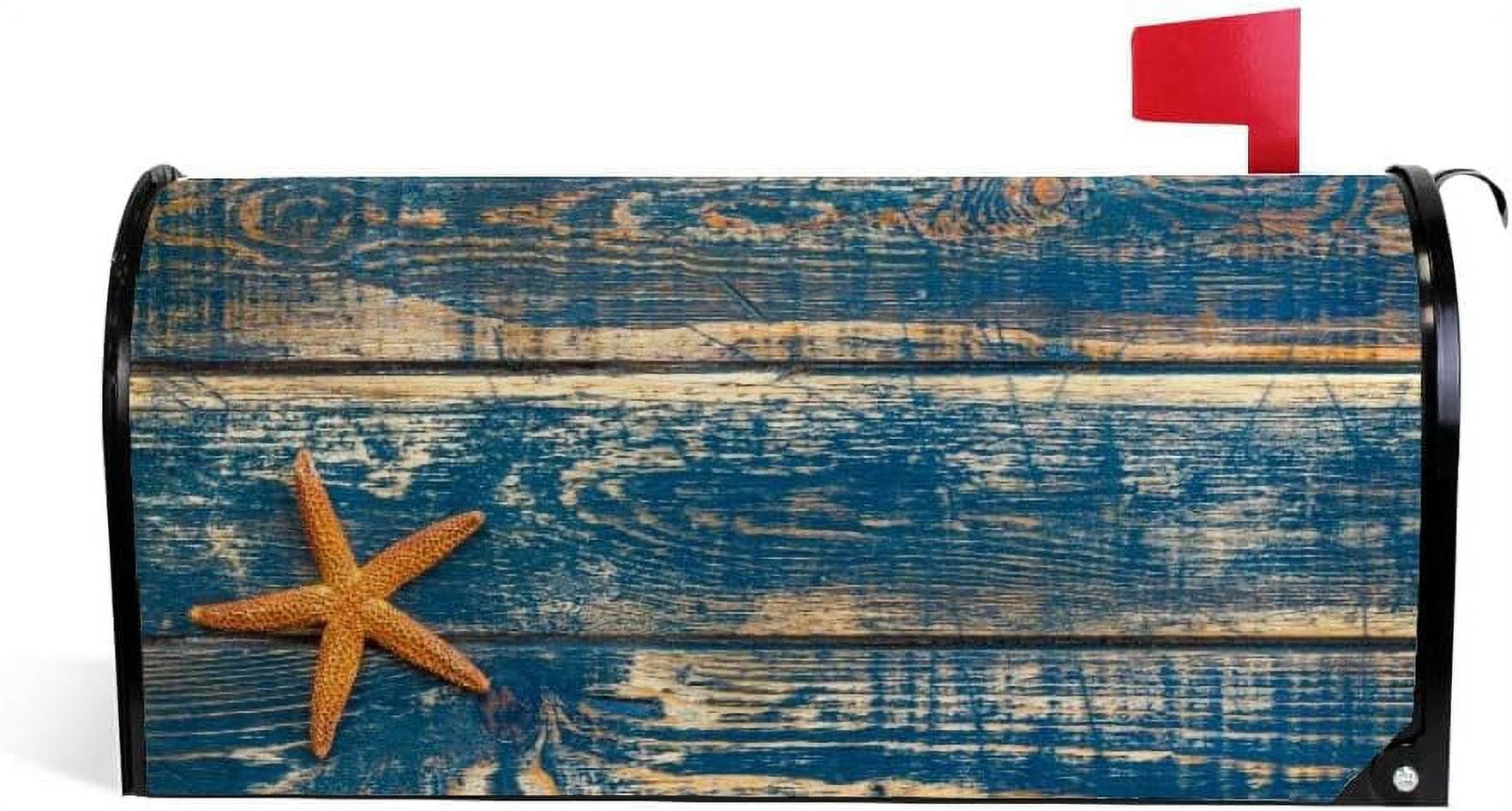 Magnetic Mailbox Covers Starfish Blue Wood Texture Decorative Mailwraps ...