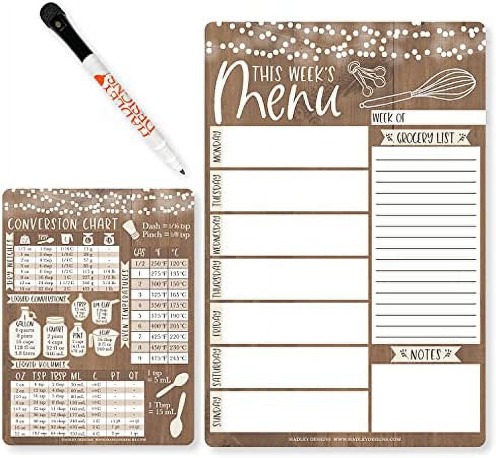 Magnetic Meal Planner for Refrigerator - Rustic Magnetic Weekly Menu ...