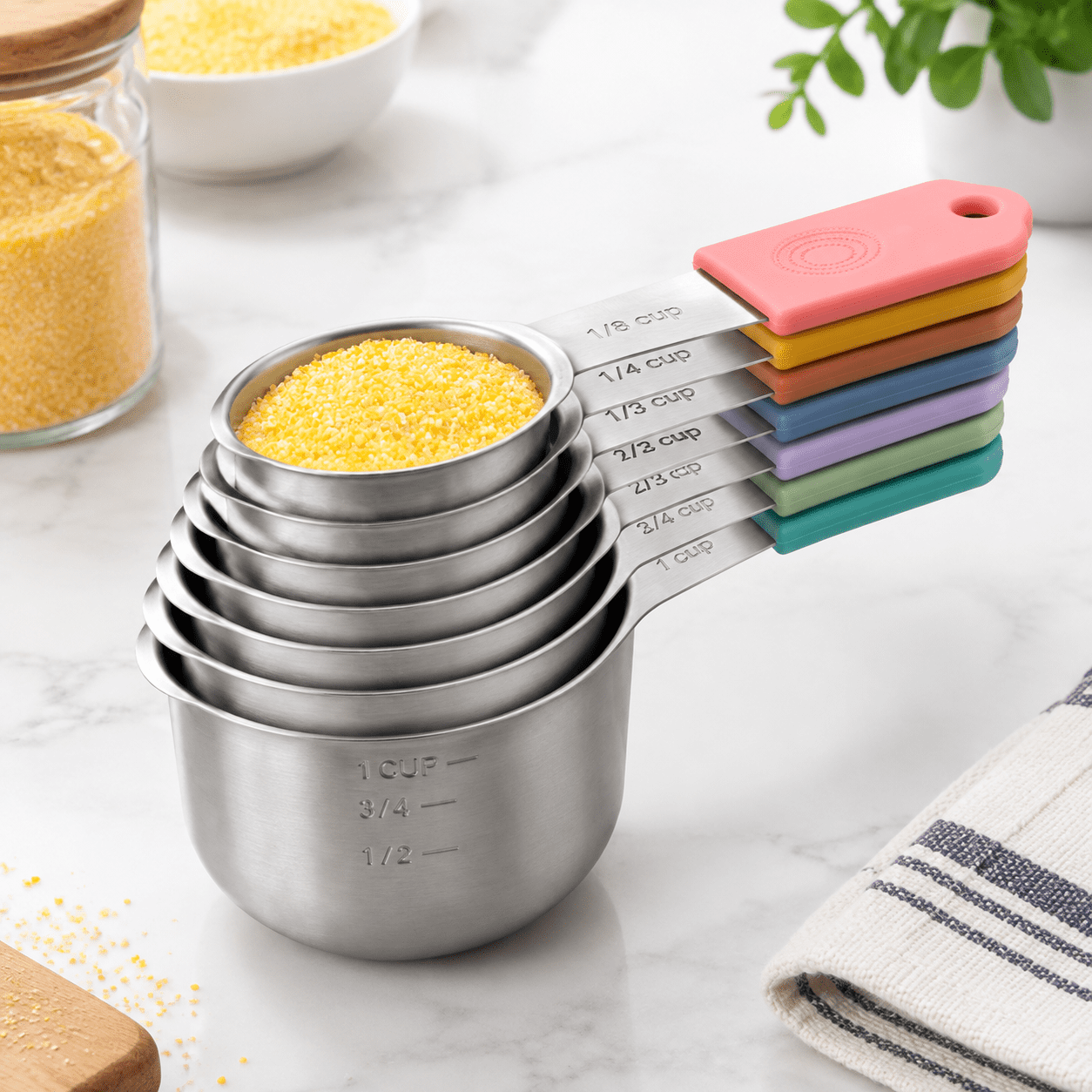 Magnetic Measuring Cups Set 7 Pieces 18/8 Stainless Steel Stackable ...