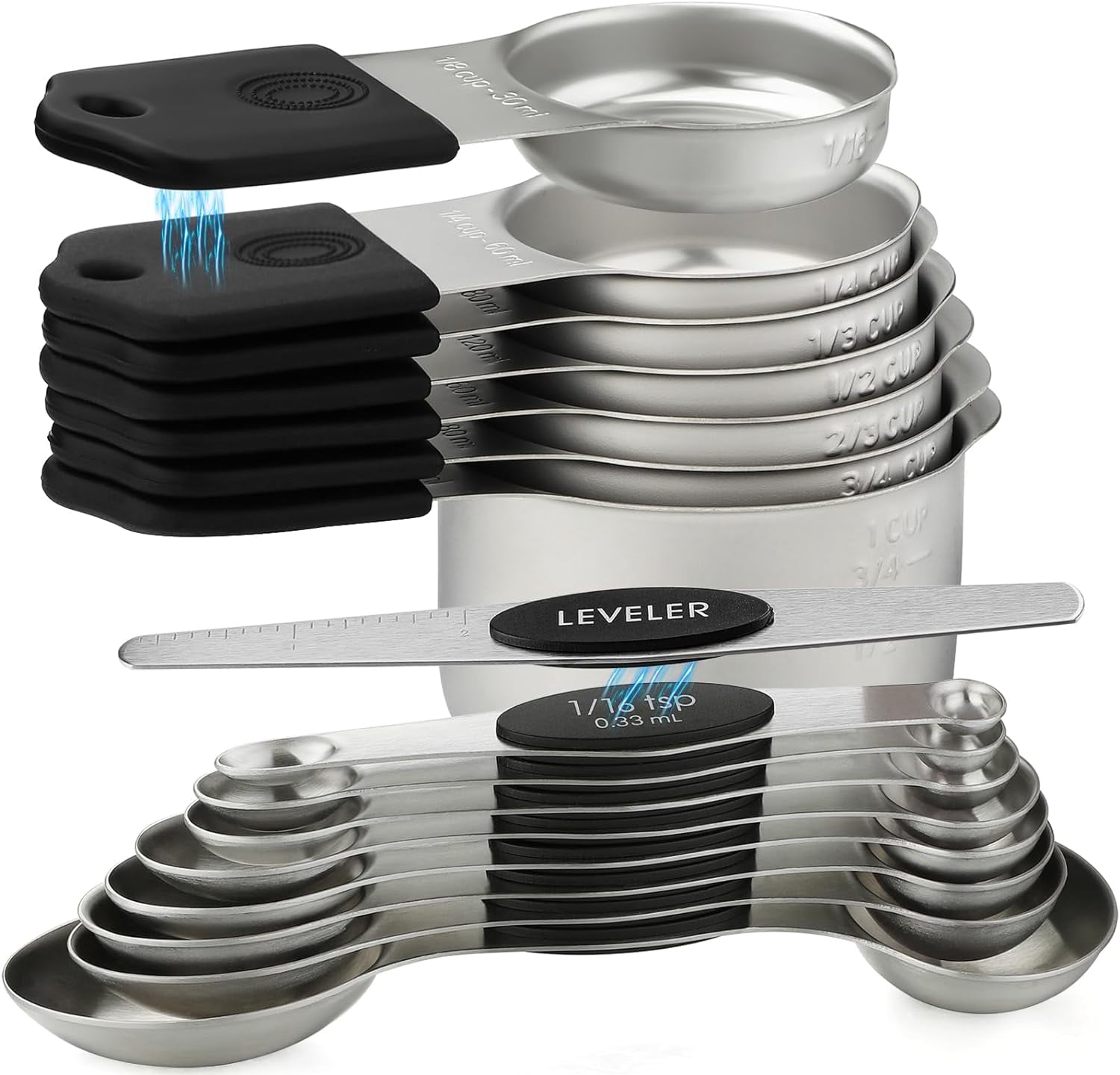 Magnetic Measuring Cups and Spoons Set of 16 Including 7 Stainless ...