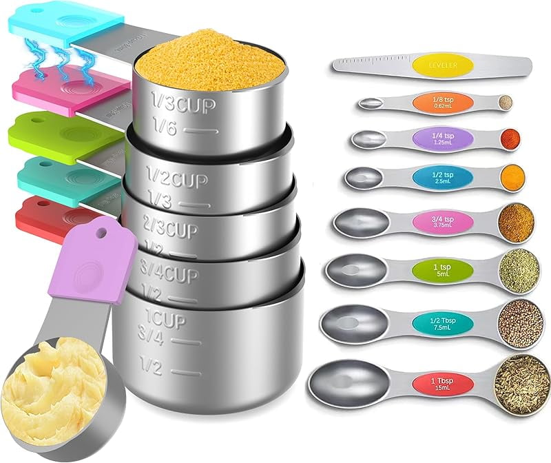 Magnetic Measuring Cups and Spoons Set, 5 Nesting Stainless Steel ...