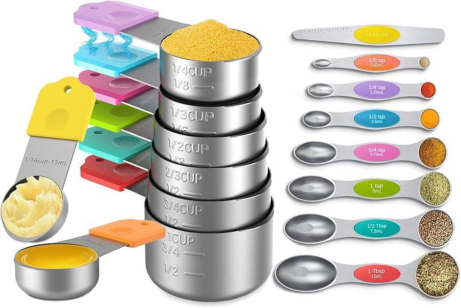 Magnetic Measuring Cups and Spoons Set, 5 Nesting Stainless Steel ...