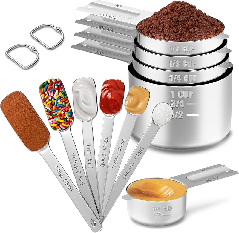 Magnetic Measuring Cups and Spoons Set, 5 Nesting Stainless Steel ...