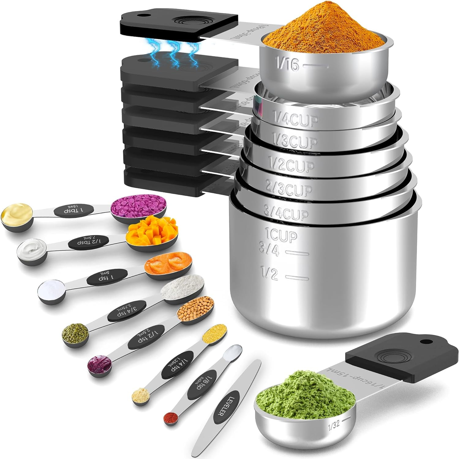 Magnetic Measuring Cups and Spoons Set, 8 Nesting Stainless Steel ...