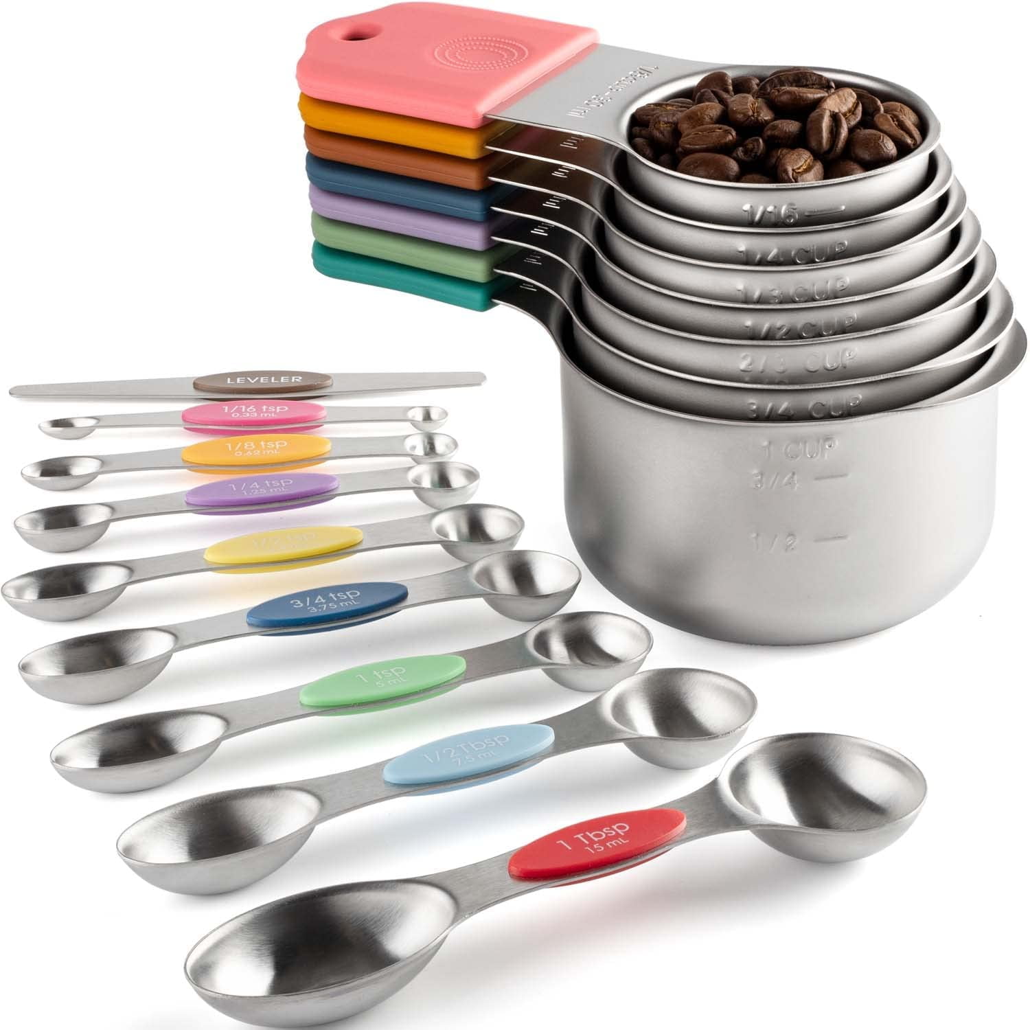 Magnetic Measuring Cups and Spoons Set Including 7 Stainless Steel ...
