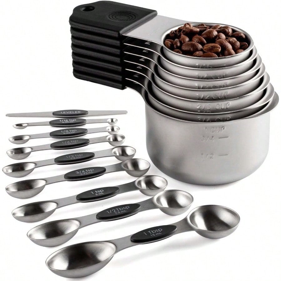 Magnetic Measuring Cups and Spoons Set Including 7 Stainless Steel ...