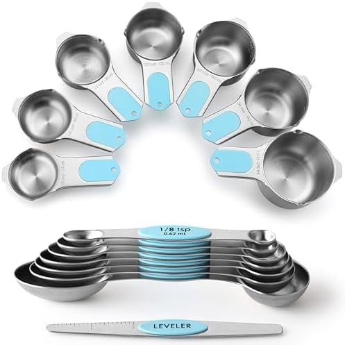 Magnetic Measuring Cups & Spoons Set, Patented, Strong Magnets, Heavy ...