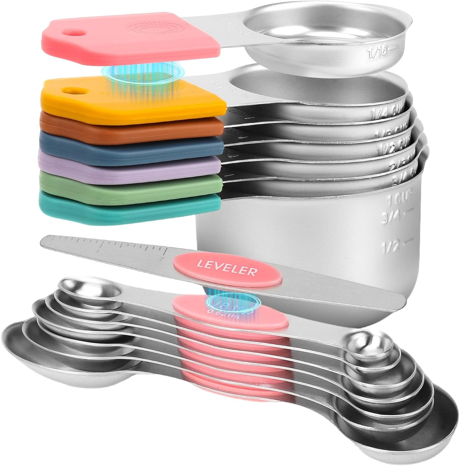Magnetic Measuring Cups and Spoons Set, Set of 15 Stainless Steel ...