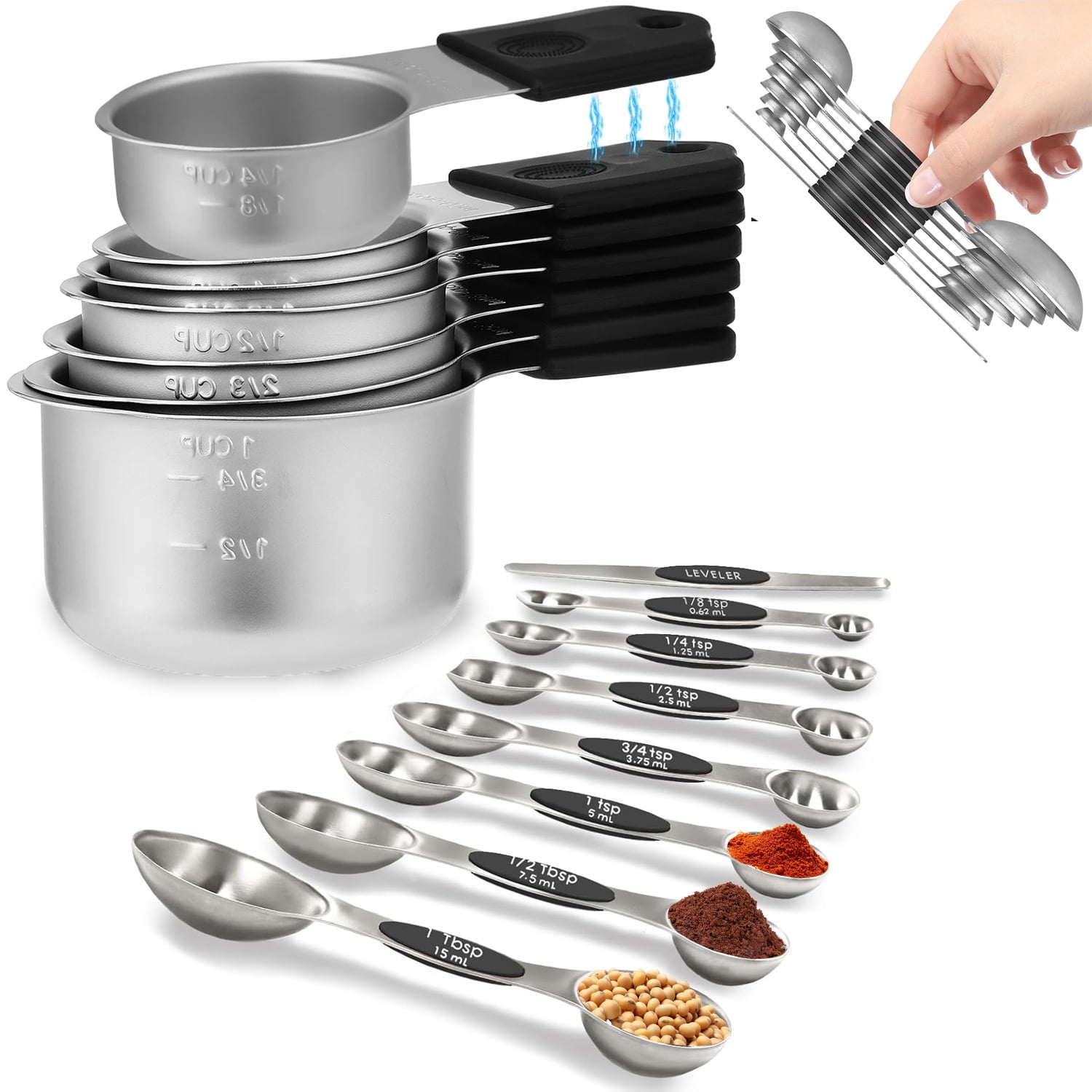 Magnetic Measuring Cups and Spoons Set of 16 Piece, Dishwasher Safe ...