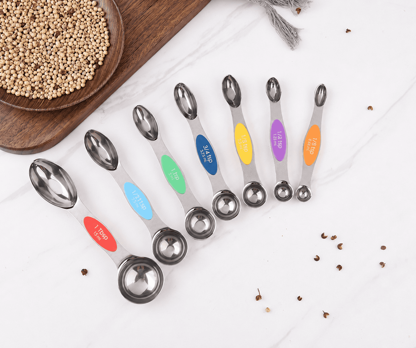 Magnetic Measuring Spoon Set Stainless Steel Double-Sided Teaspoon ...