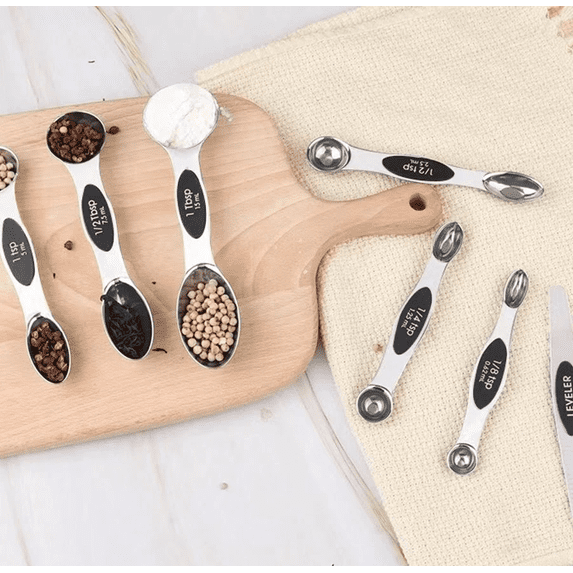 Magnetic Measuring Spoon Set Stainless Steel Double-Sided Teaspoon ...