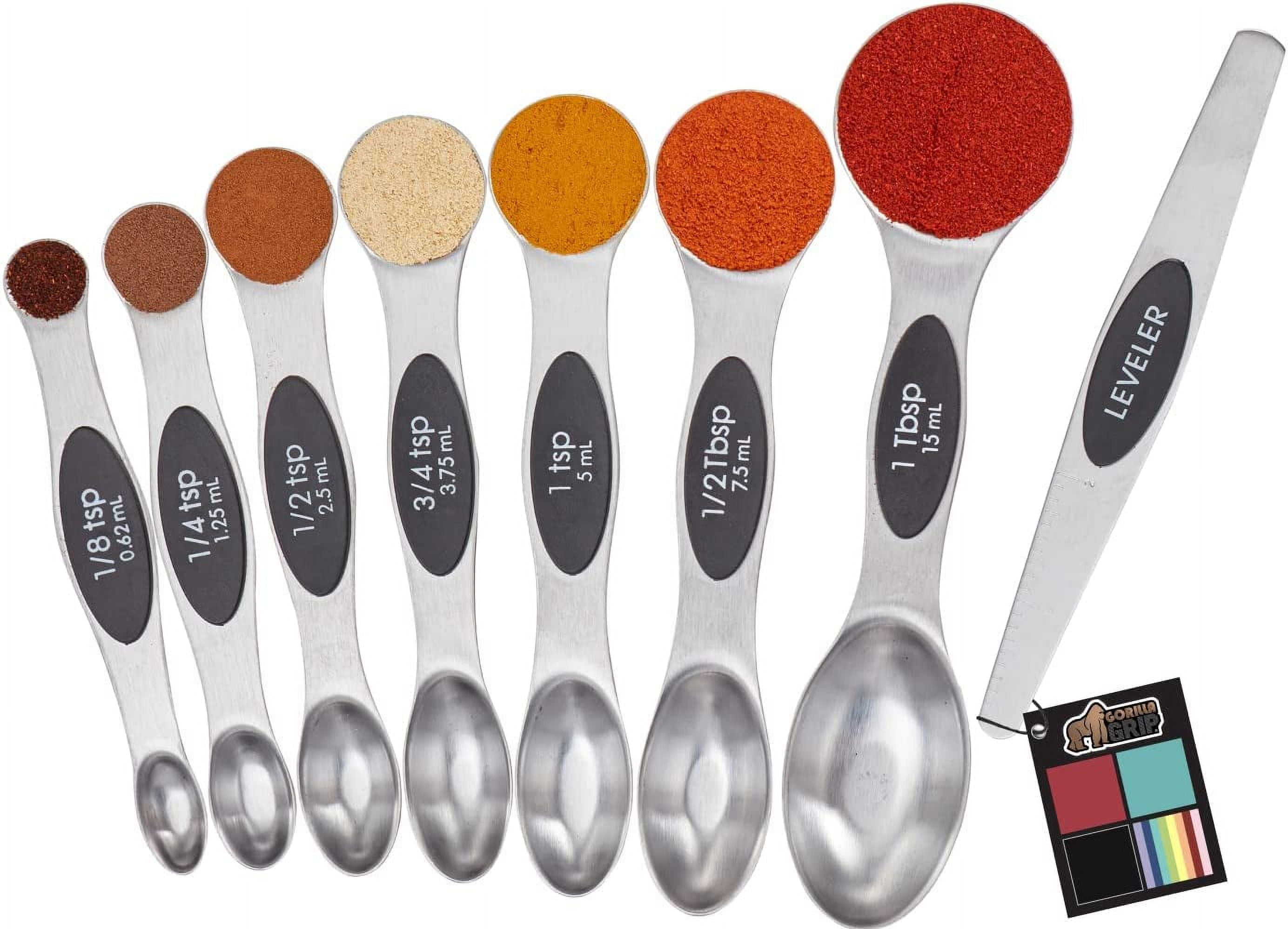 Magnetic Measuring Spoons 8 Piece Set, Stainless Steel Metal Cups, Dual ...