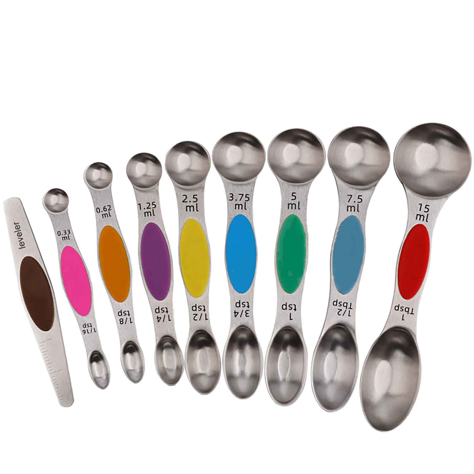 Magnetic Measuring Spoons, 9-Piece Stainless Steel Double-Ended Set ...