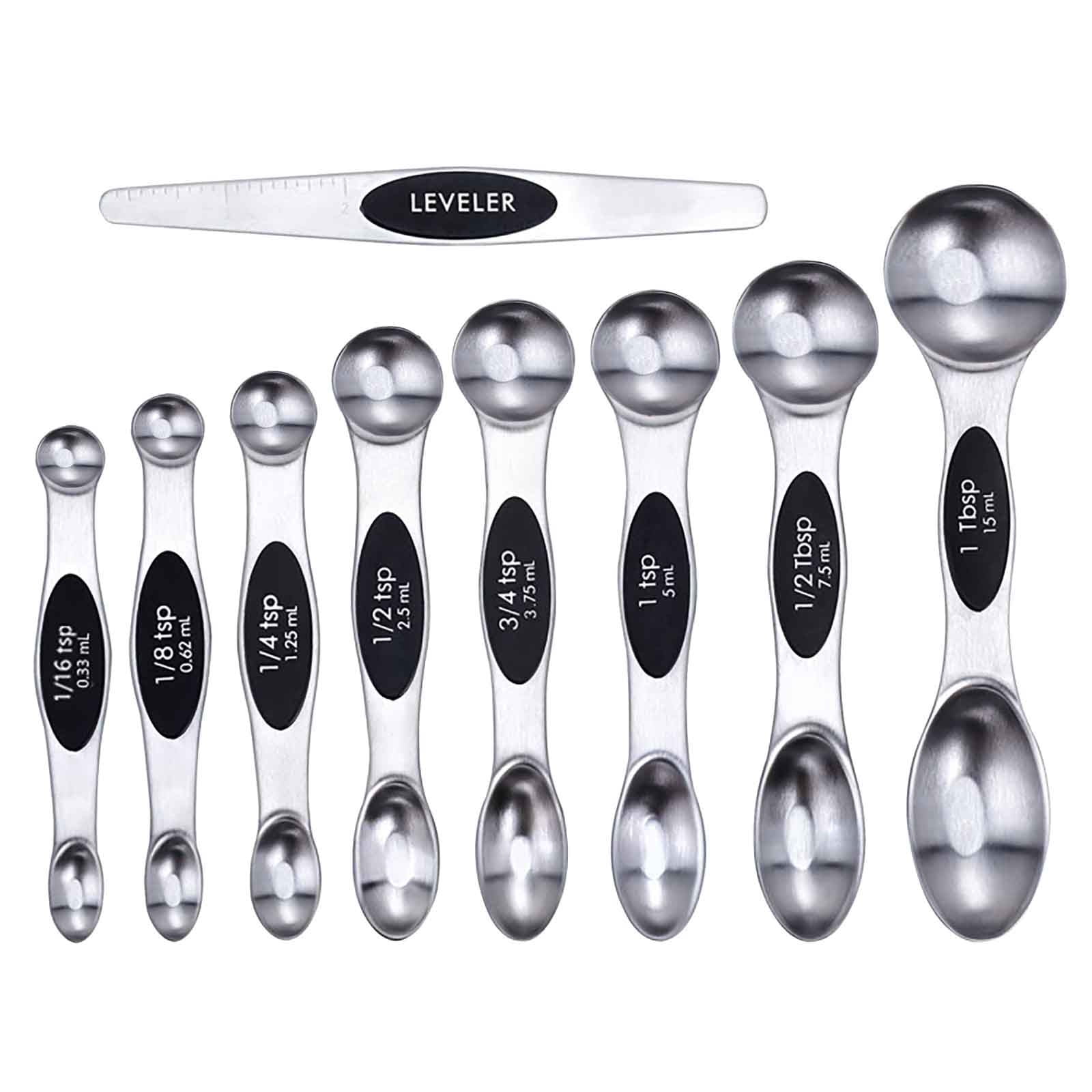 Magnetic Measuring Spoons, 9-Piece Stainless Steel Double-Ended Set ...