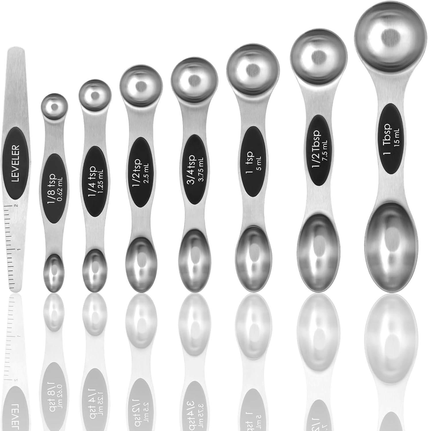 Magnetic Measuring Spoons Set of 8 with Leveler, Stainless Steel Metal ...