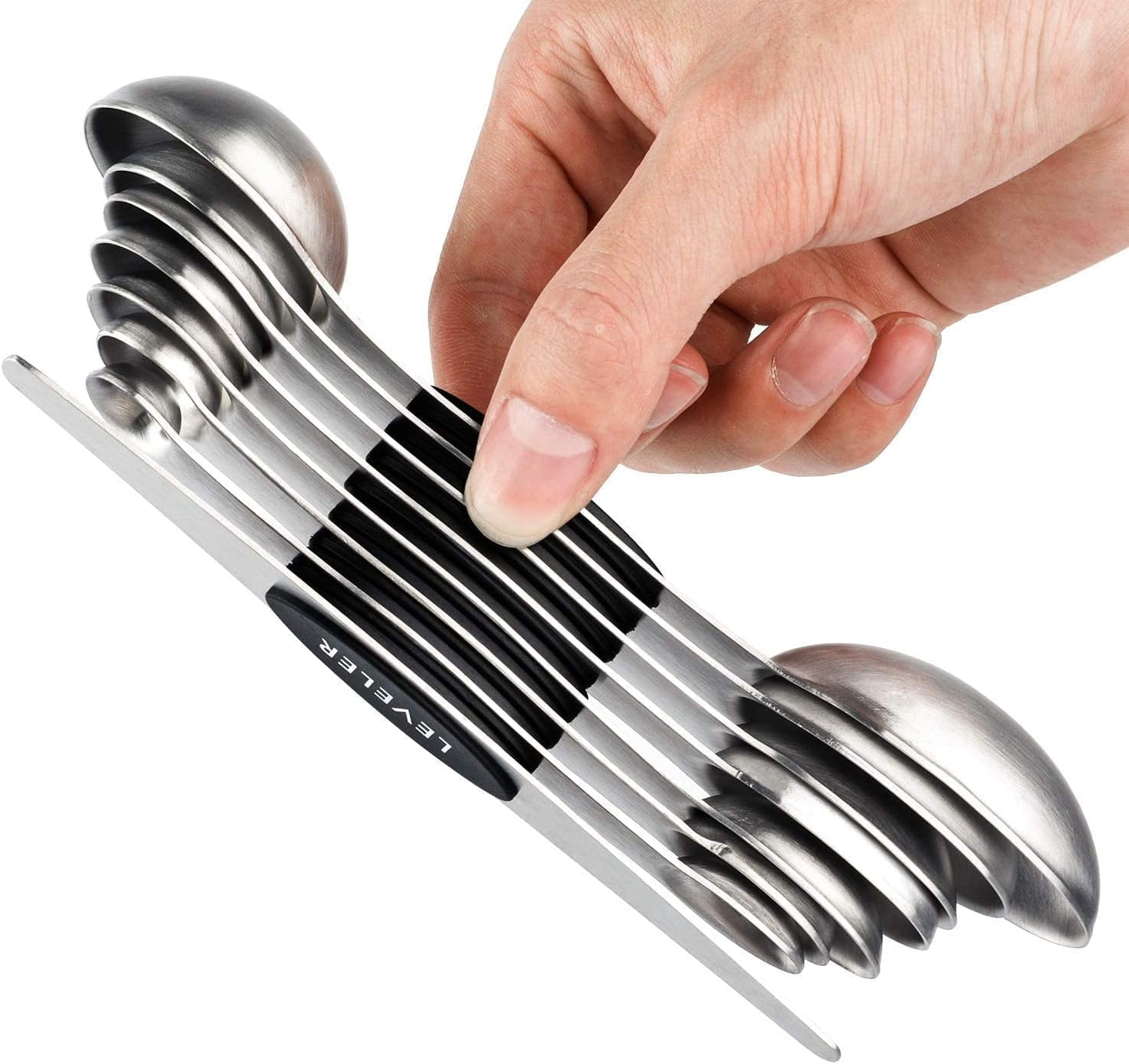 Magnetic Measuring Spoons Set of 8 Stainless Steel Dual Sided Stackable ...