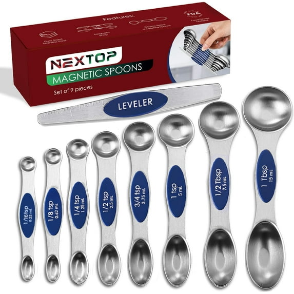 NEXTOP Magnetic Measuring Spoons Set of 9, Stainless Steel, Dual-Sided ...
