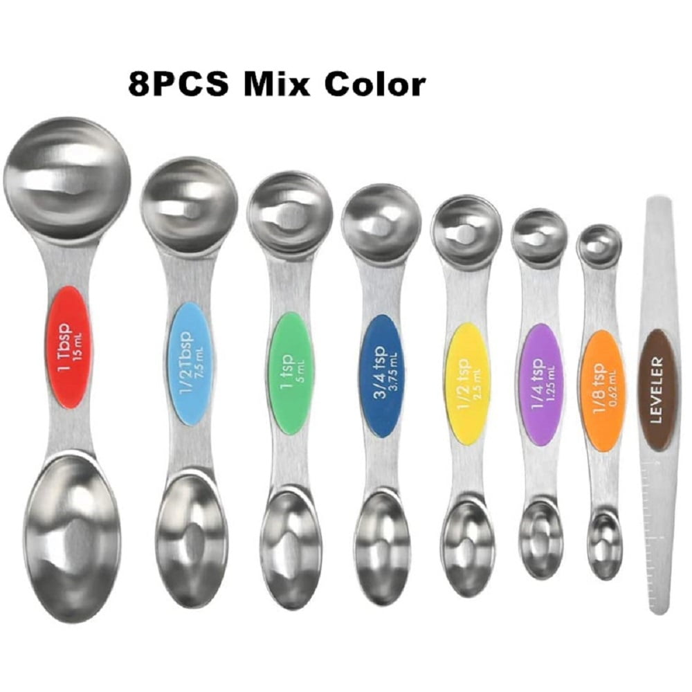 Magnetic Measuring Spoons Set Dual Sided Stainless Steel Kitchen Scale ...