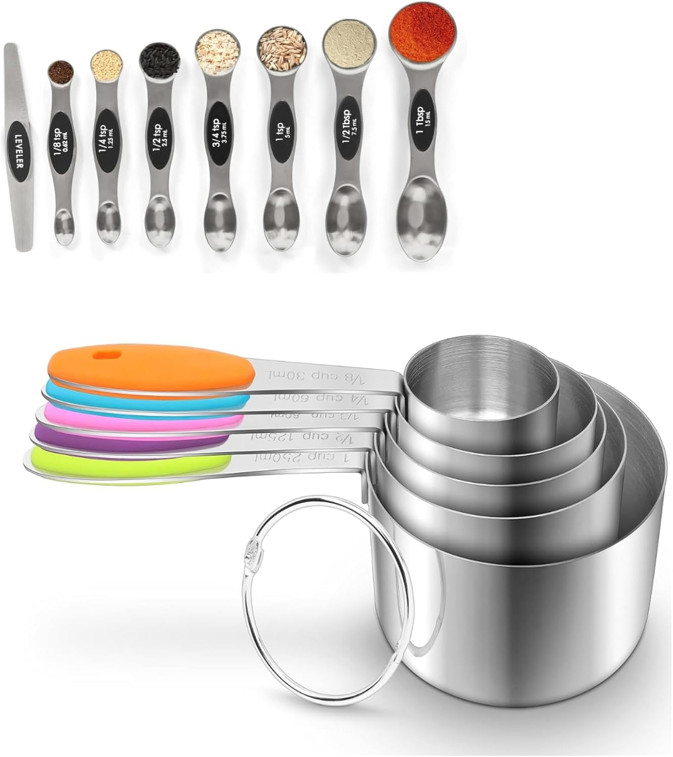 Magnetic Measuring Spoons Set with Leveler, Stackable Stainless Steel ...