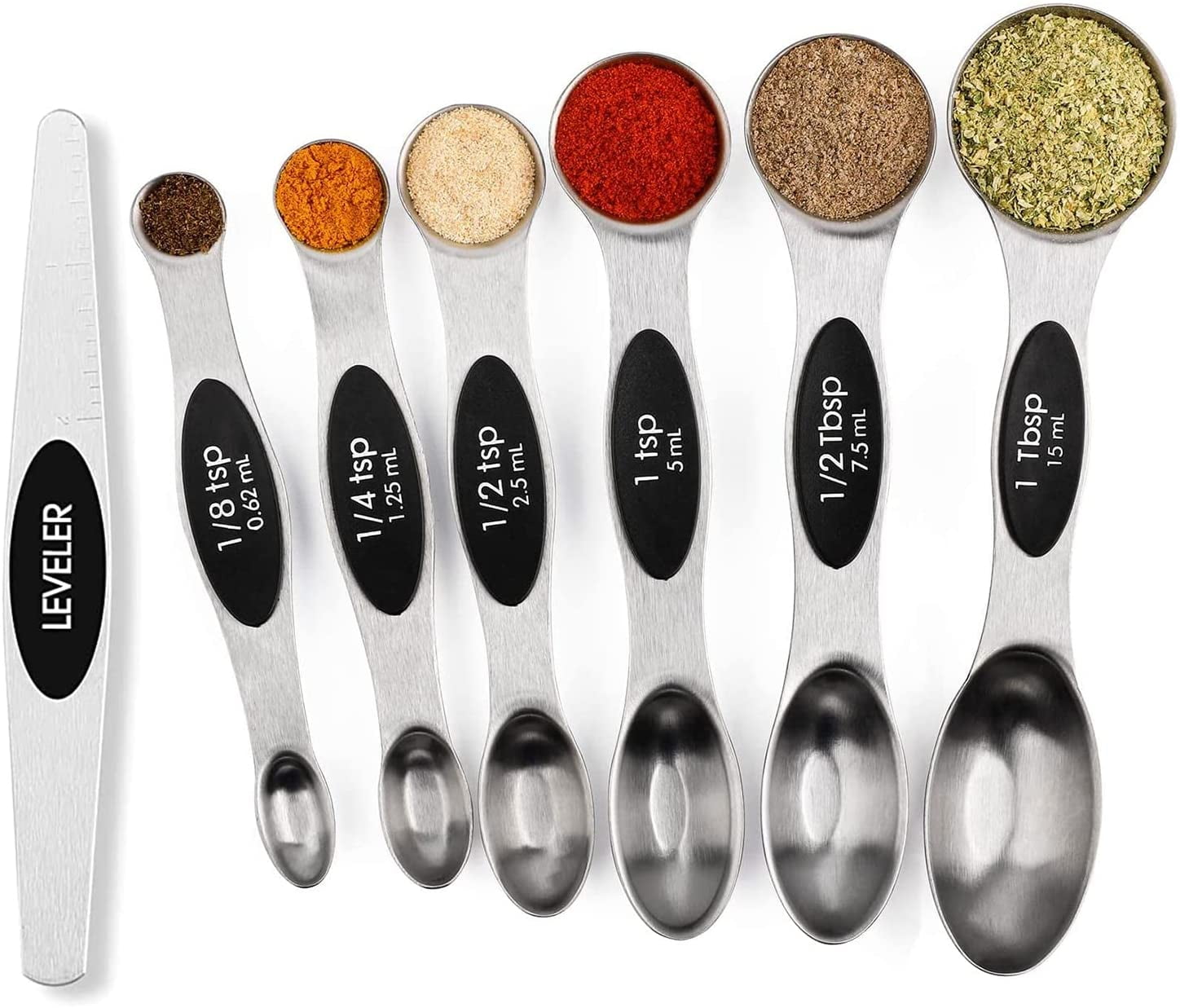 Magnetic Measuring Spoons Set Stainless Steel with Leveler, Stackable ...
