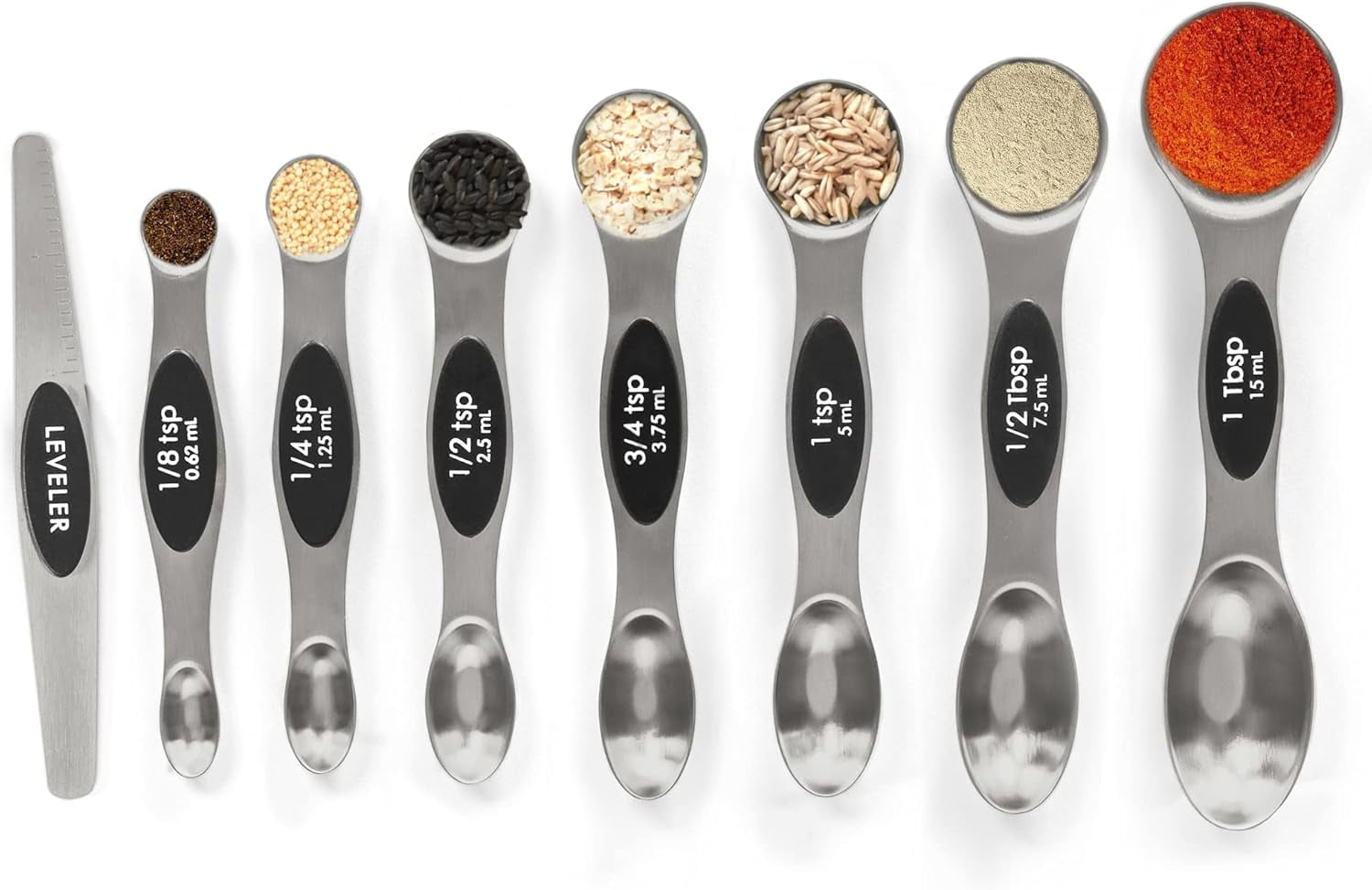 Magnetic Measuring Spoons Set Stainless Steel with Leveler, Stackable ...