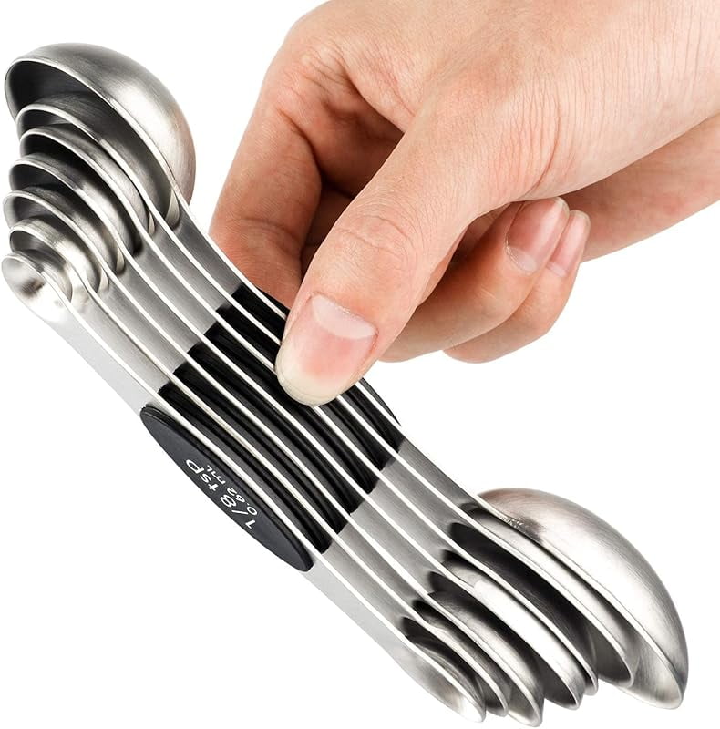 Magnetic Measuring Spoons Set of 7 Stainless Steel Dual Sided Teaspoon ...