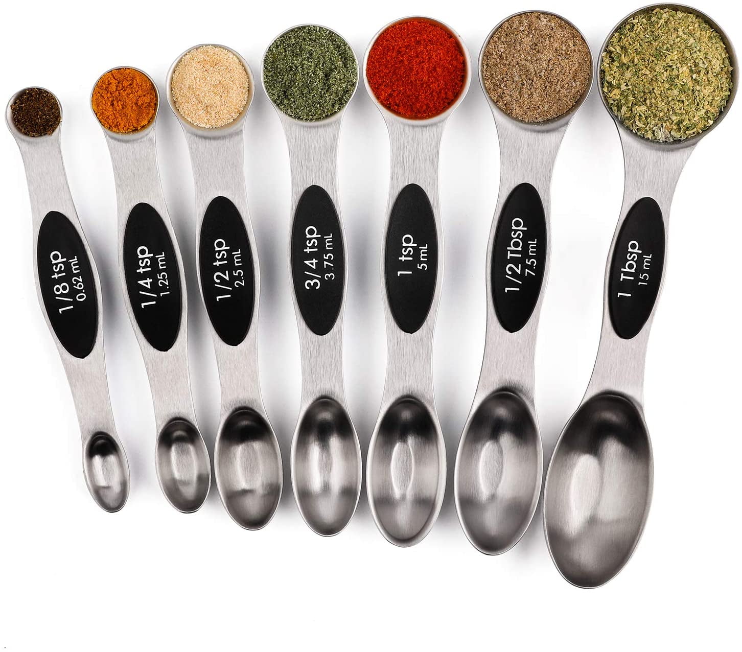 Magnetic Measuring Spoons Set of 7 Stainless Steel Metal Double Sided ...