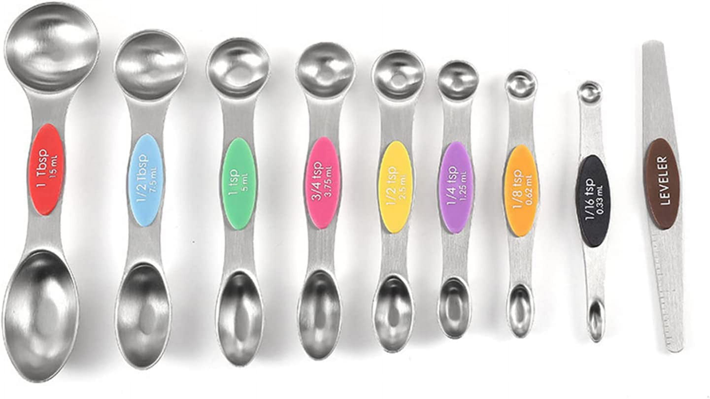 Magnetic Measuring Spoons Set of 9 Stainless Steel Dual Sided Stackable ...