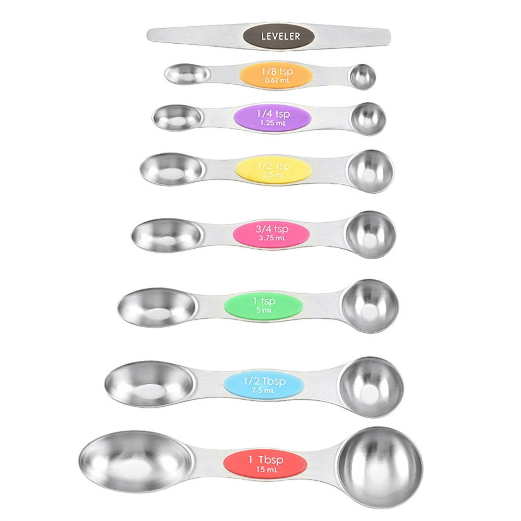 Magnetic Measuring Spoons Set with Leveler, Stainless Steel Tablespoon ...