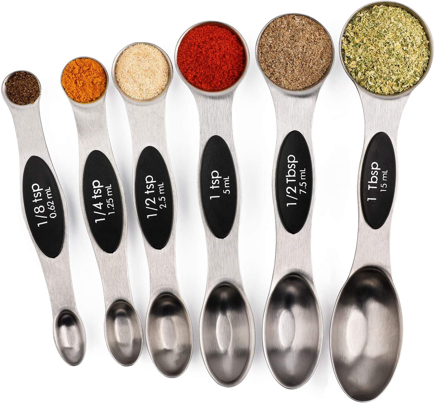 Magnetic Measuring Spoons Stainless Steel Set of 6 Dual Sided ...