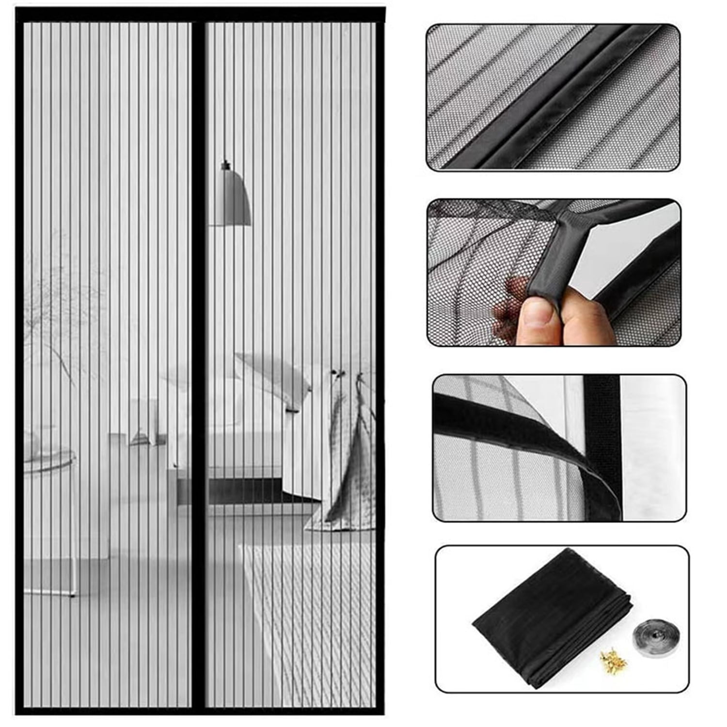 Magnetic Mesh Screen Door Curtains,Self adhesive Double Door Mesh Door ...