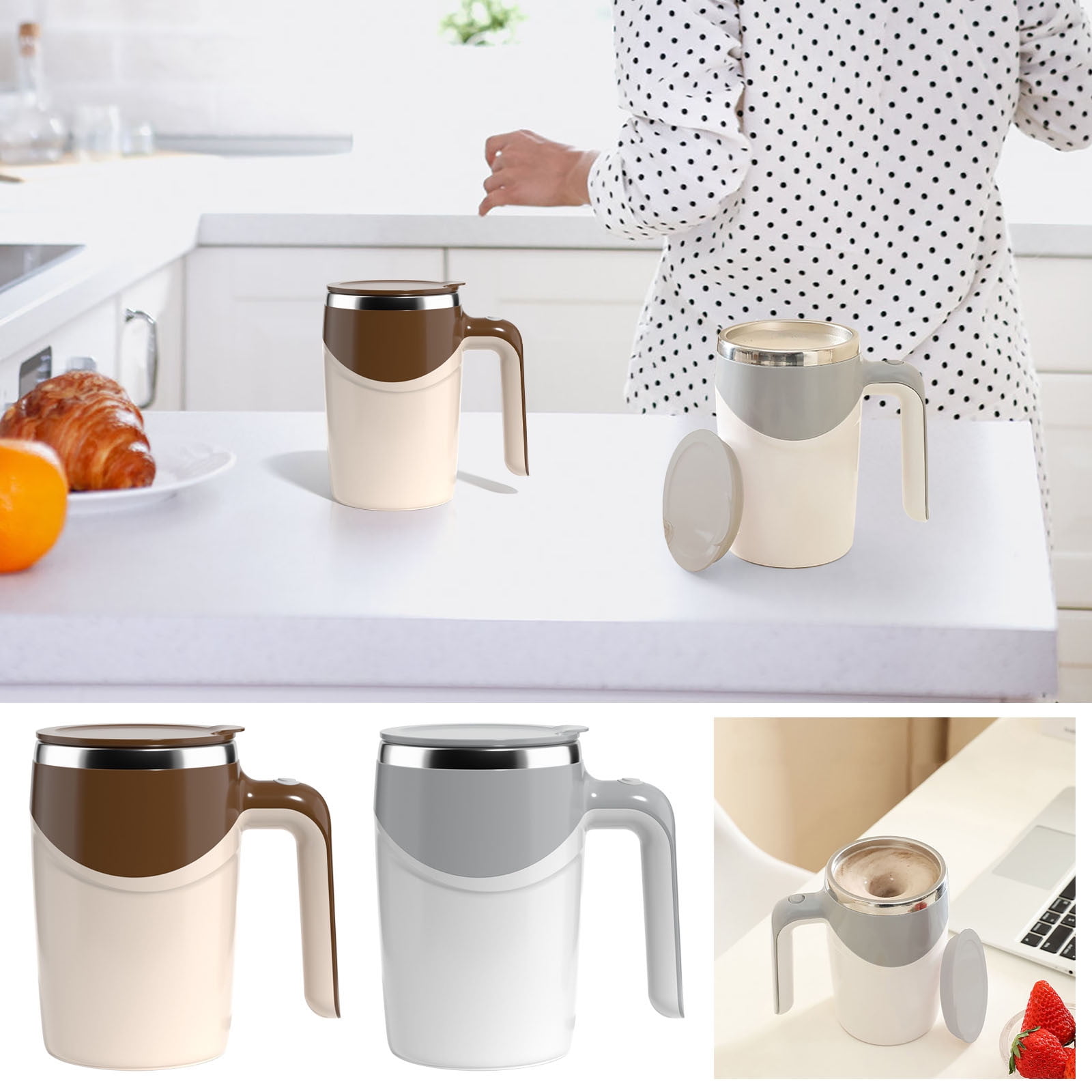 Magnetic Milk Stirring Cup, Stainless Steel Rotating Stirrer, 8-Speed ...