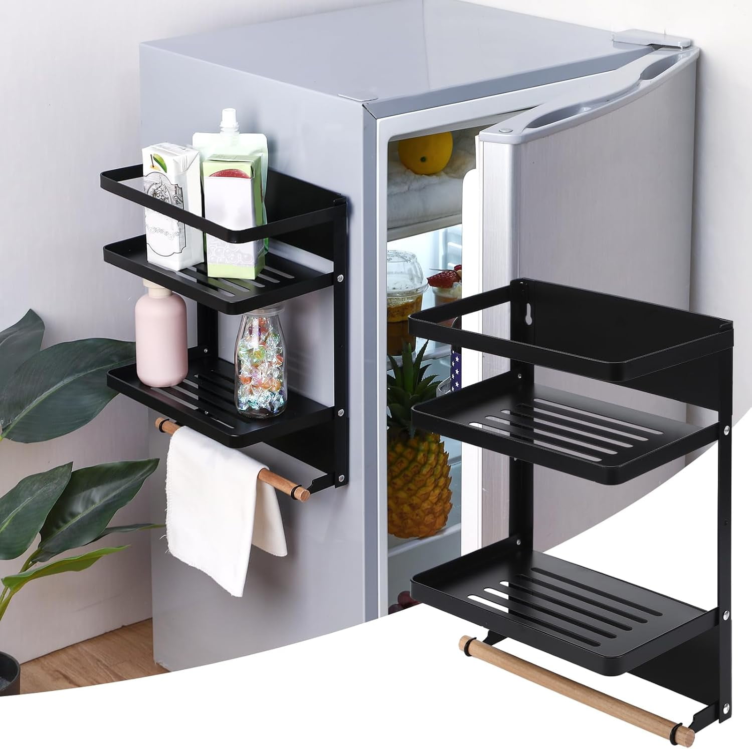 Magnetic Mini Fridge Organizer Shelves Dorm Room and Office Essentials ...