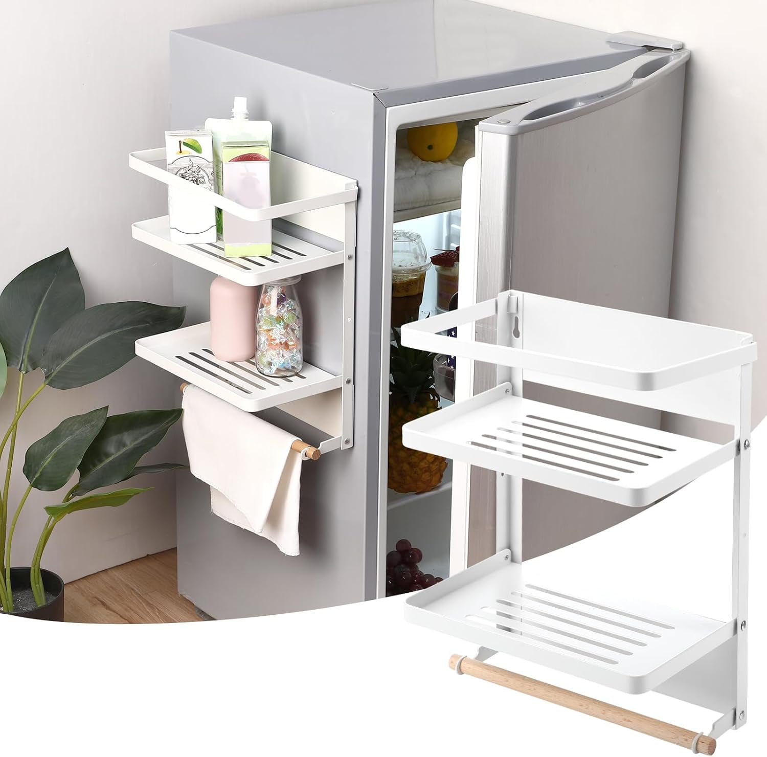 Magnetic Mini Fridge Organizer Shelves Dorm Room and Office Essentials ...
