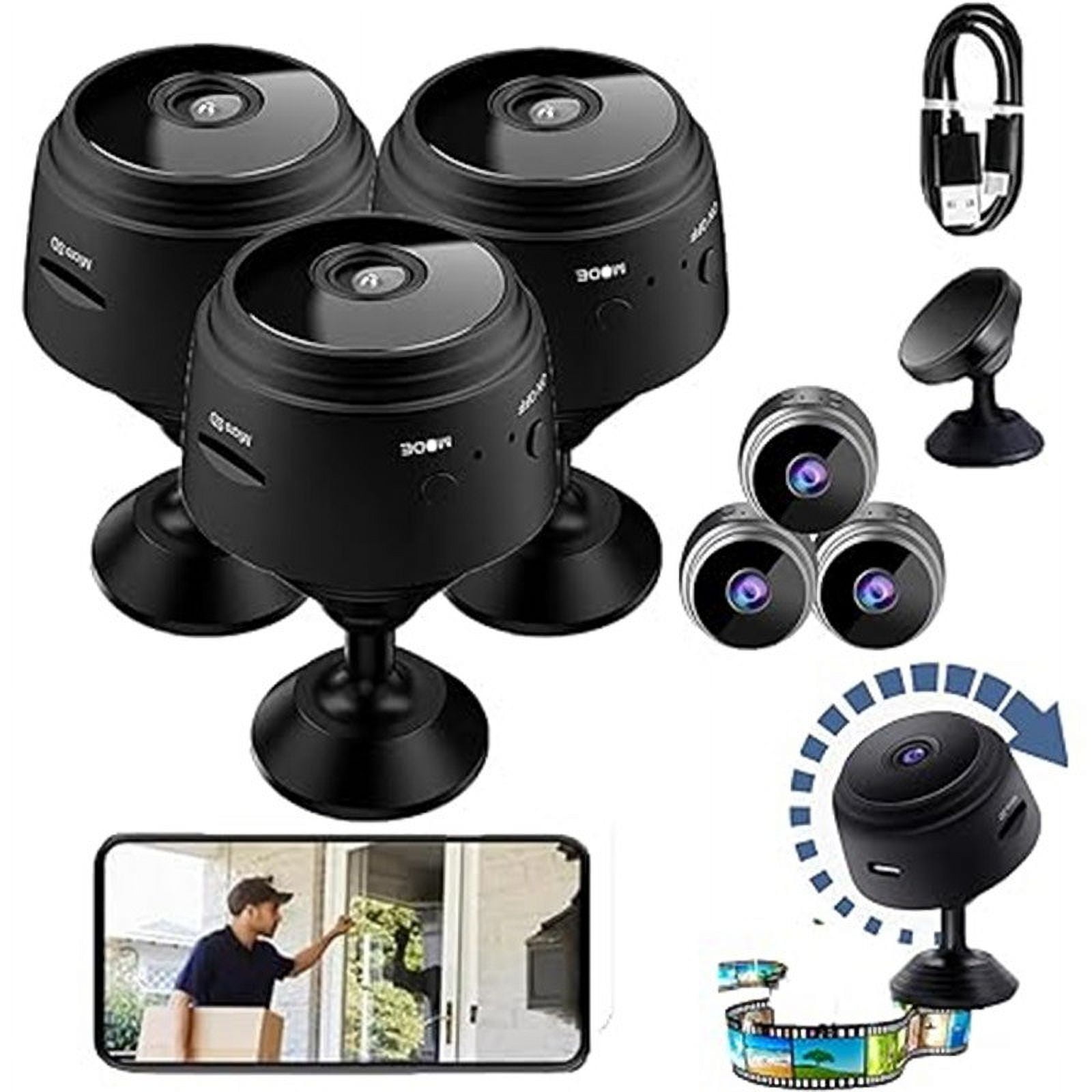 Magnetic Mini Security Camera - 3 Pack 1080P WiFi Wireless Security ...