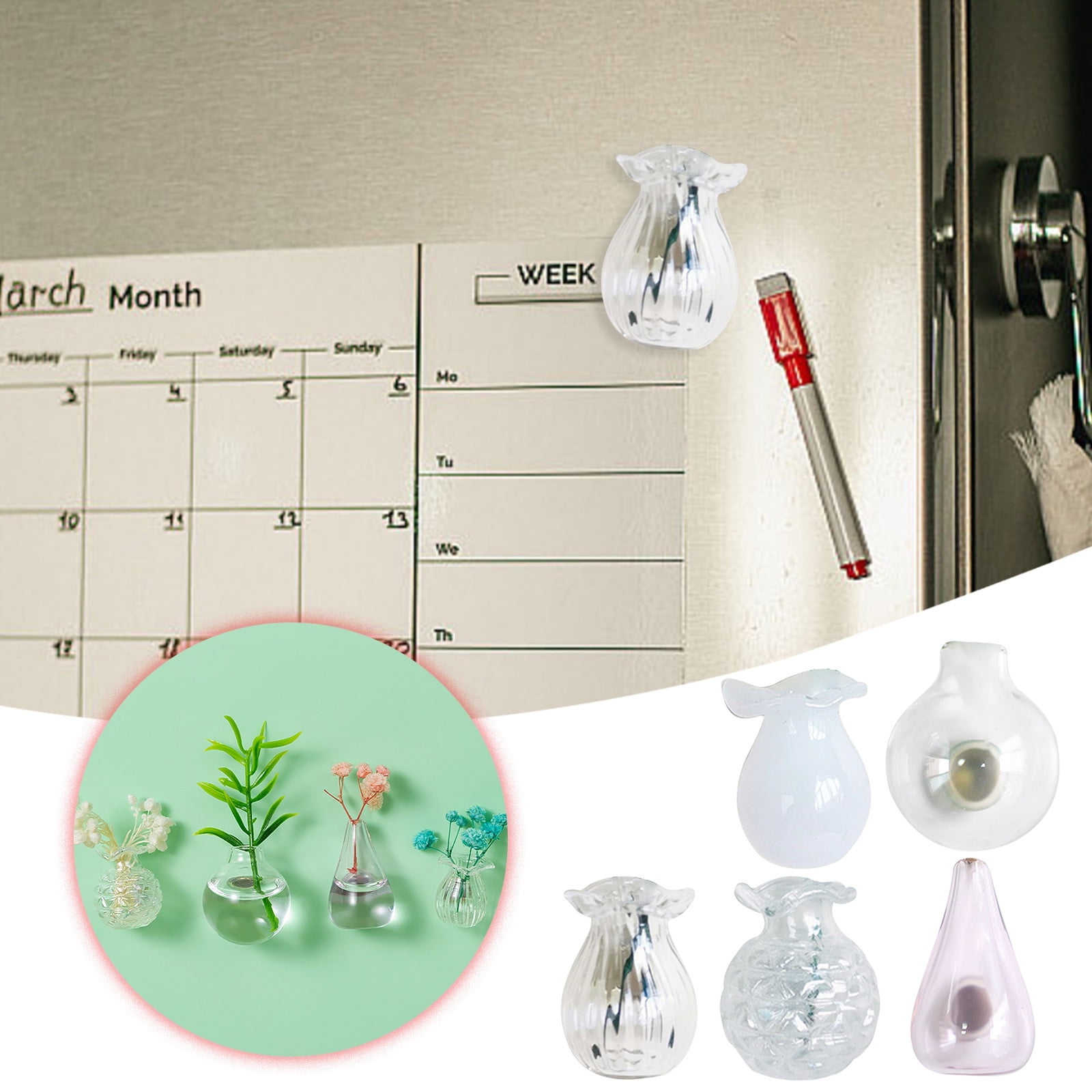 Magnetic Mini Vases - 2025 New Small Glass Flower Pots for Fridge, Cute ...
