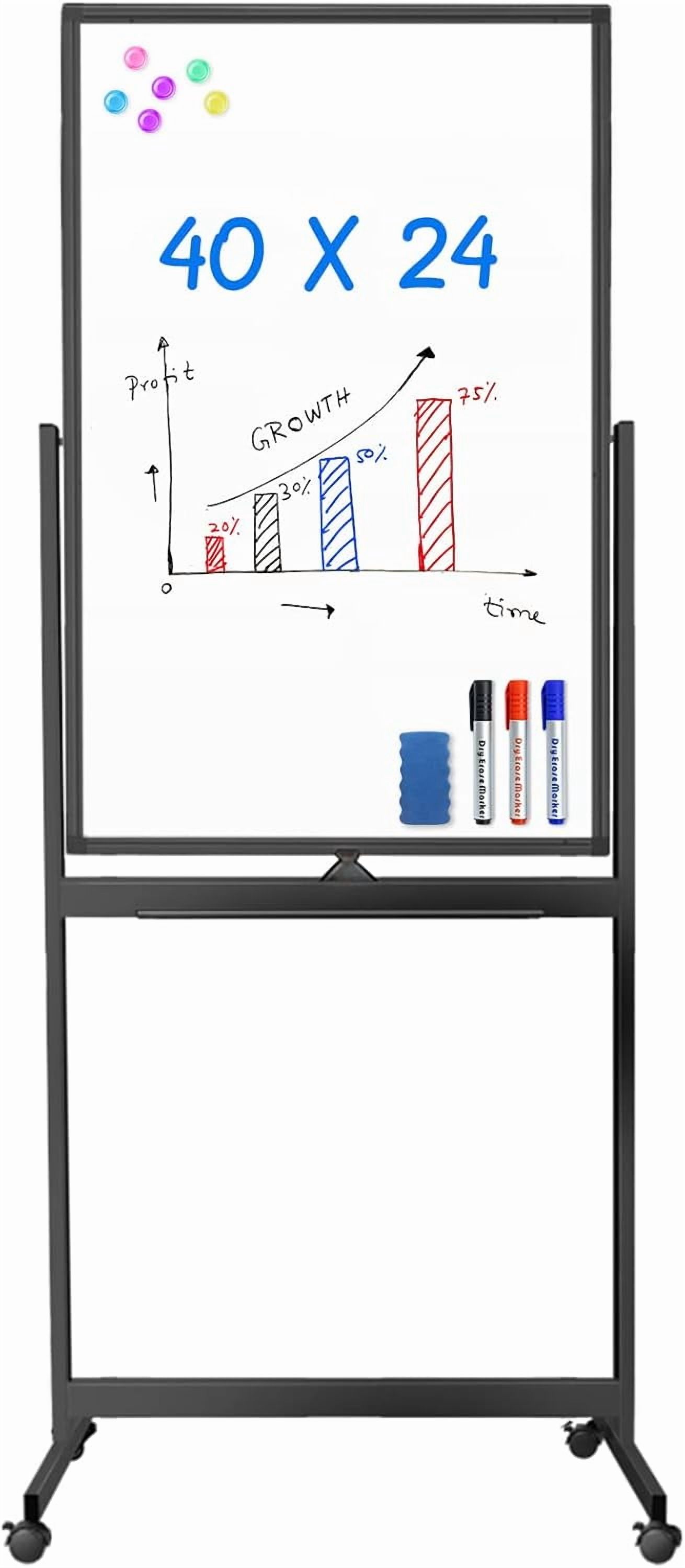 Magnetic Mobile White Board, 40 x 24 Double Sided Dry Erase Board ...