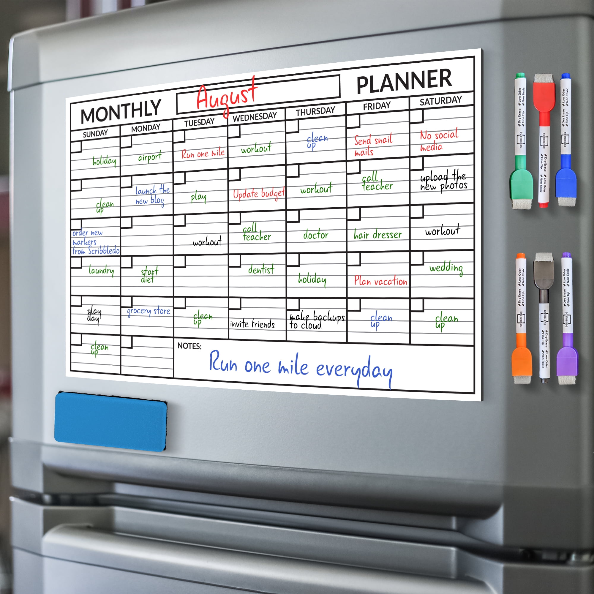 Magnetic Monthly Calendar Planner for Refrigerator - 11"X17"- Dry Erase ...