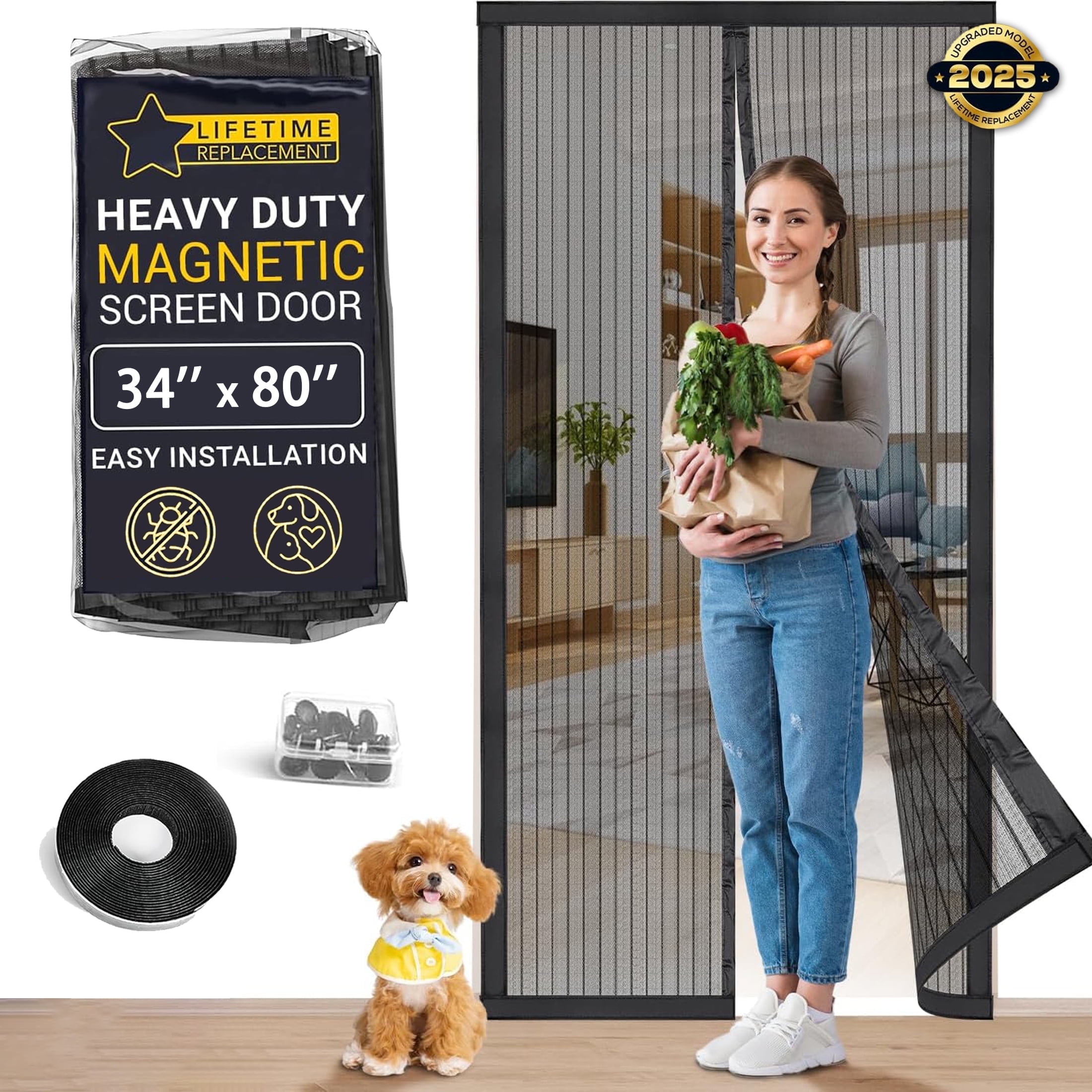 Magnetic Screen Door,Easy Install Window Screen for 34x80 inch,Upgraded ...