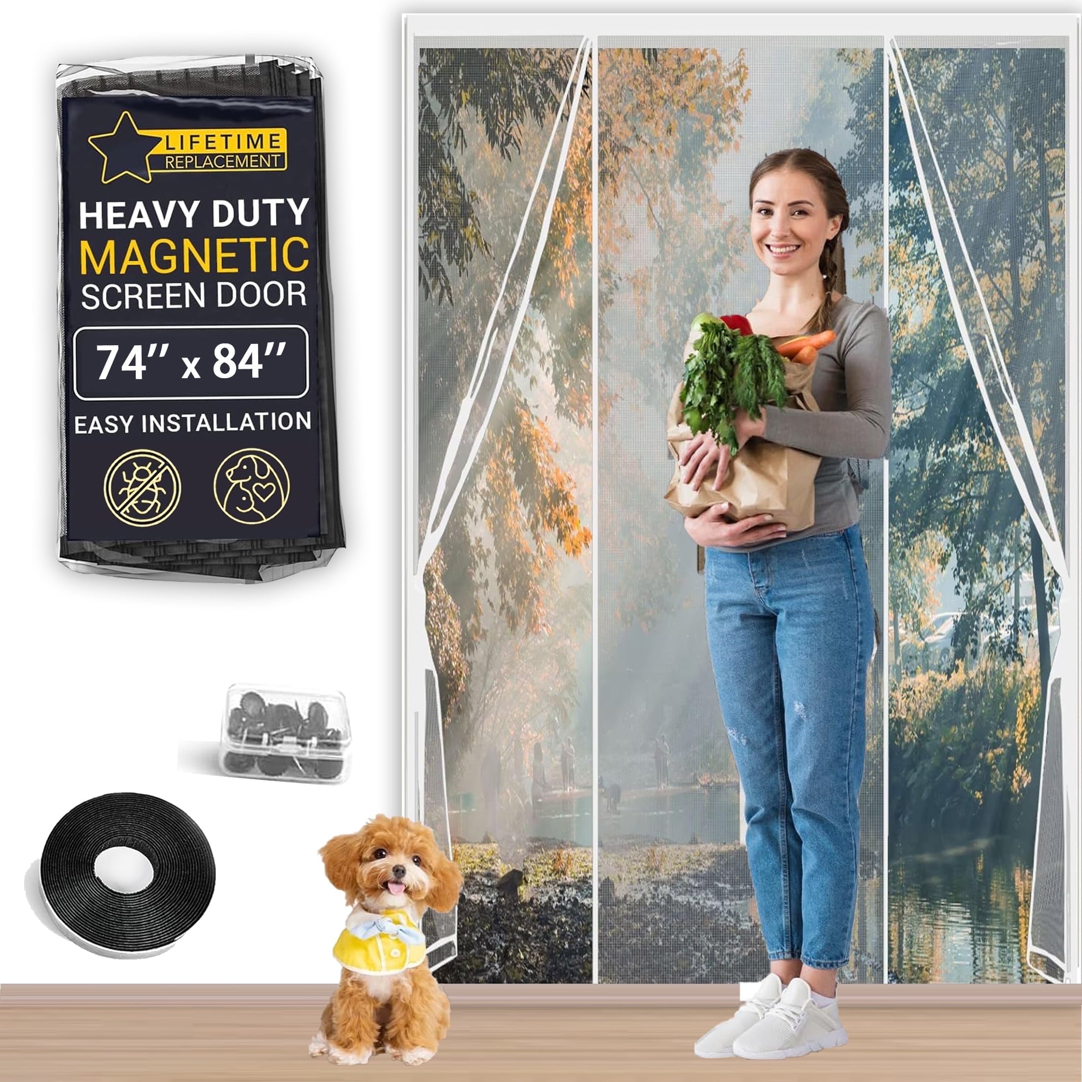 Magnetic Screen Door Double Open,Easy Install Window Screen for 74 x 84 ...