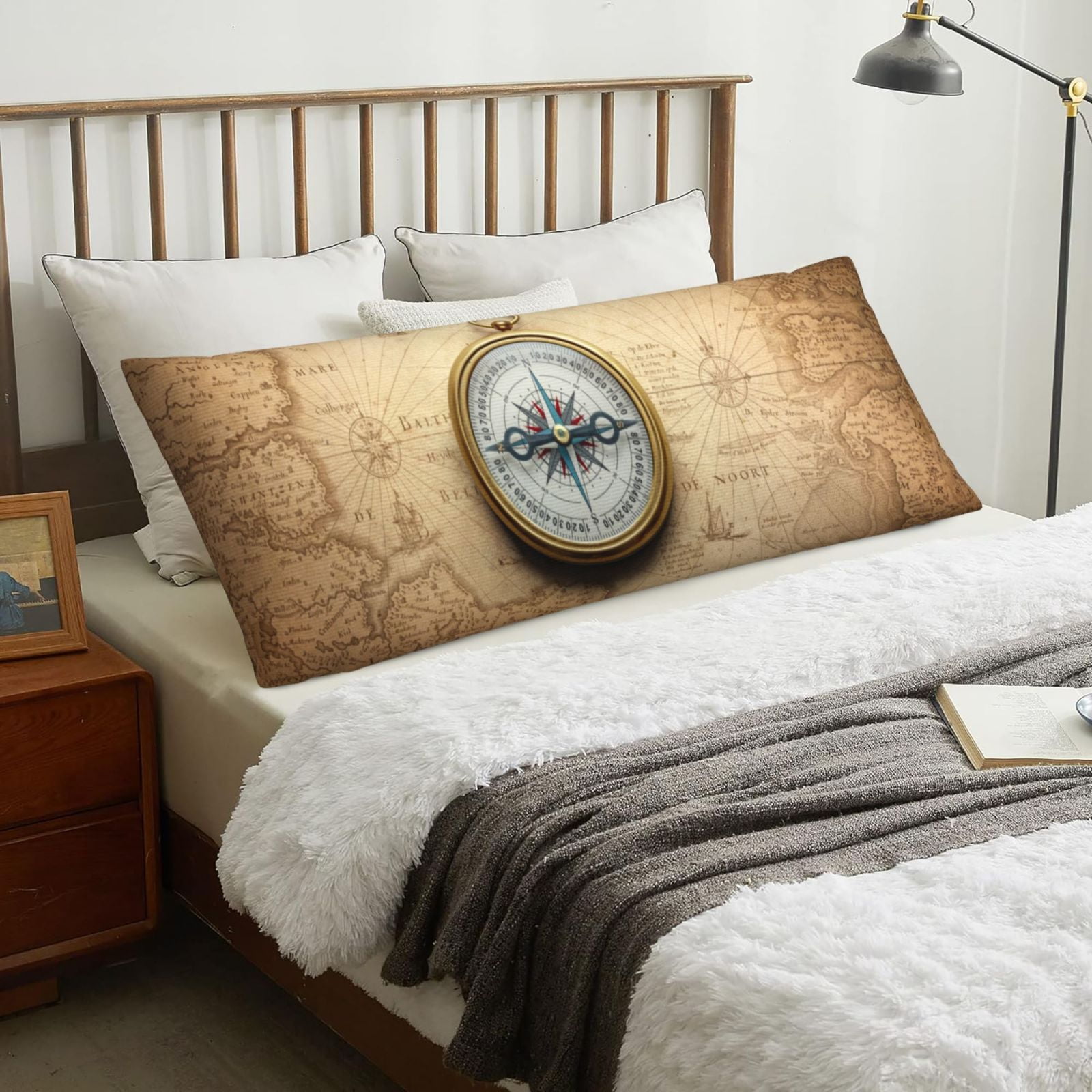 Magnetic Old Compass On World Map Body Pillow Cover, Body Pillow ...