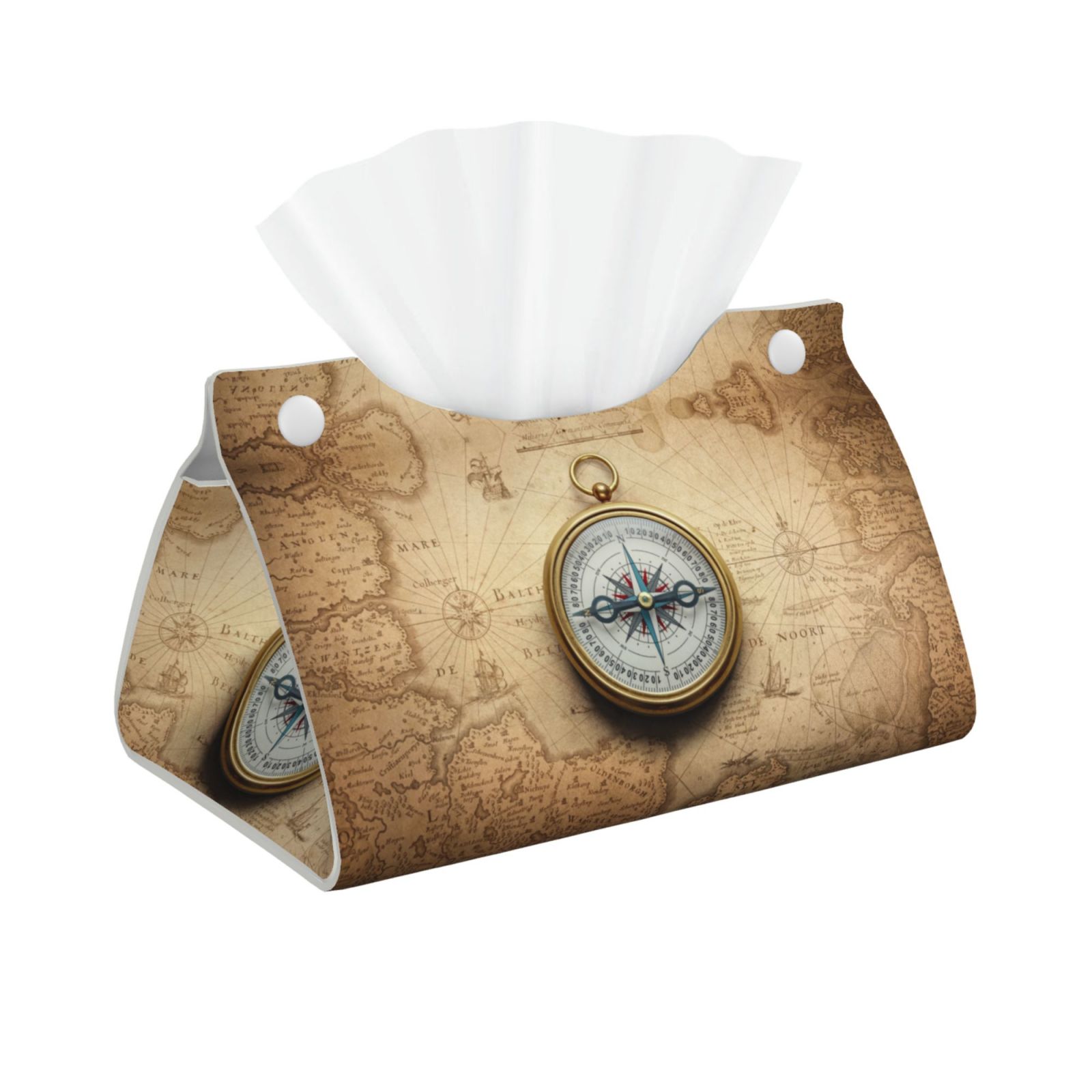 Magnetic Old Compass On World Map Tissue Box Cover, Modern Long Tissue ...